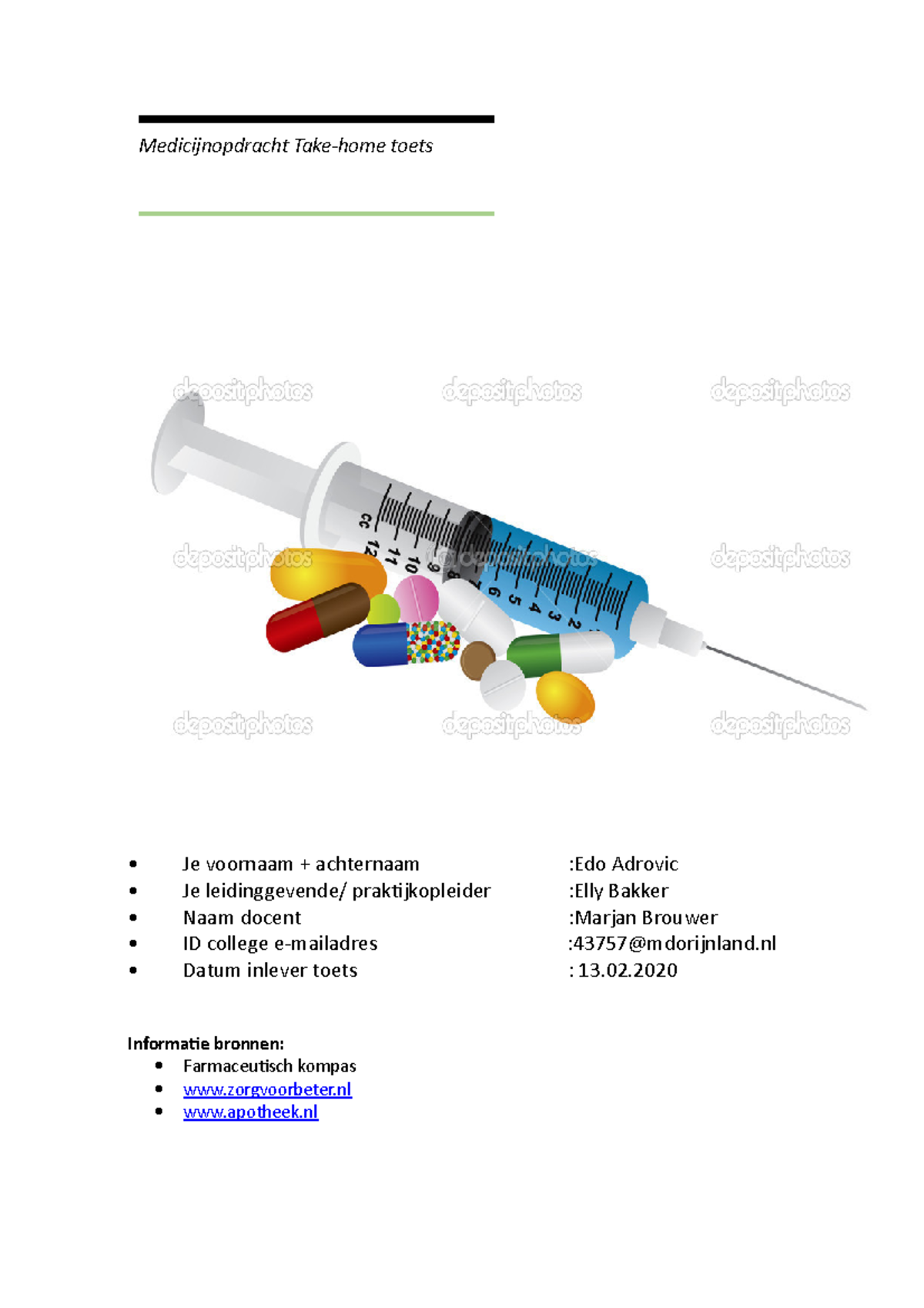 Medicijnopdracht take home toets aangepaste versie - Je voornaam ...