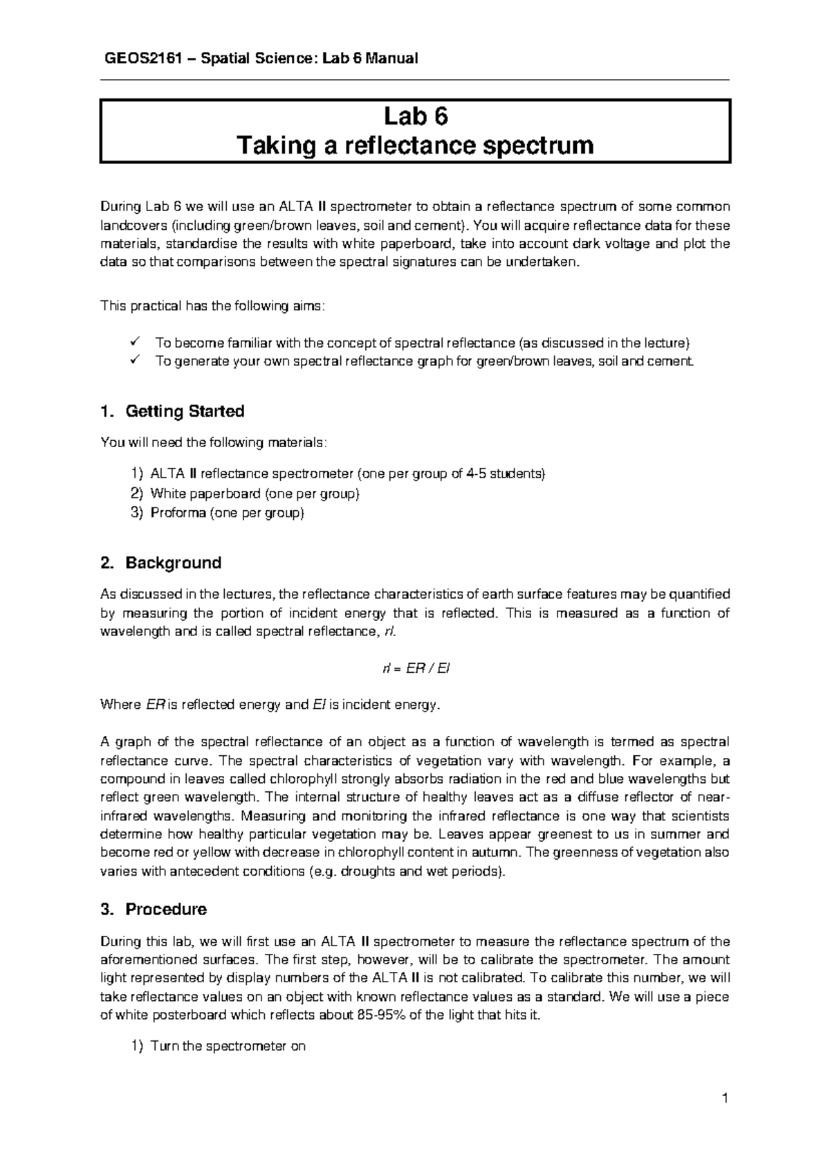 GEOS2161 Lab6 2022 - Lab worksheet - GEOS2161 – Spatial Science: Lab 6 Manual 1 During Lab 6 we ...