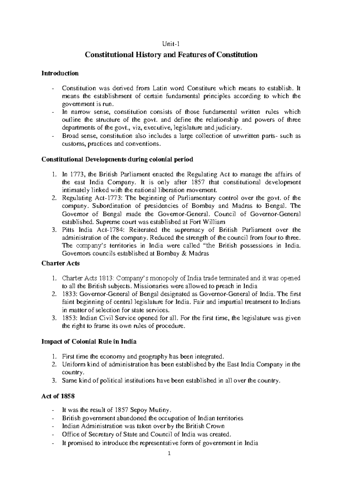 Unit-1 Constitutional History - It means the establishment of certain ...