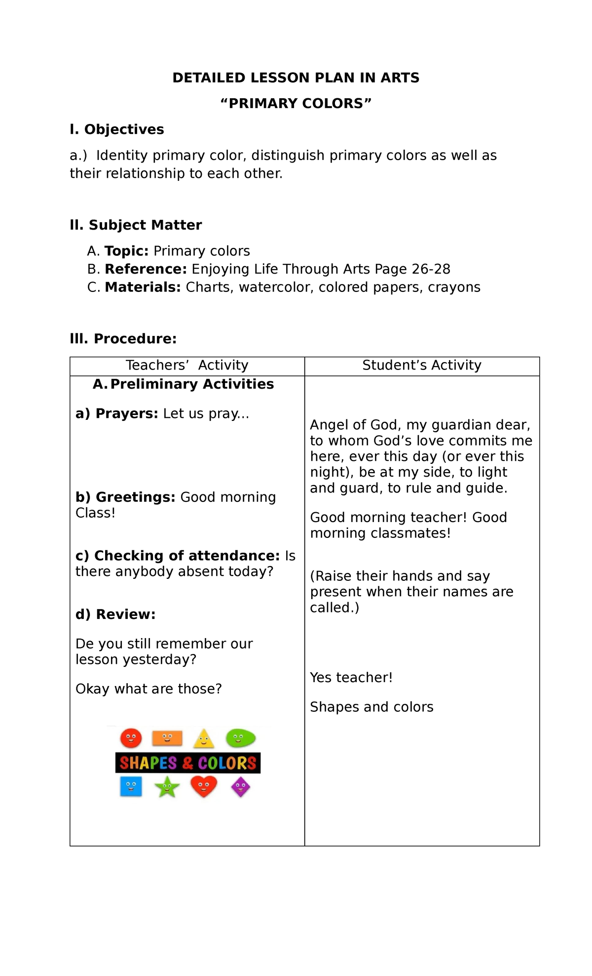 DLP Tanutan - semi detailed lesson plan - DETAILED LESSON PLAN IN ARTS ...