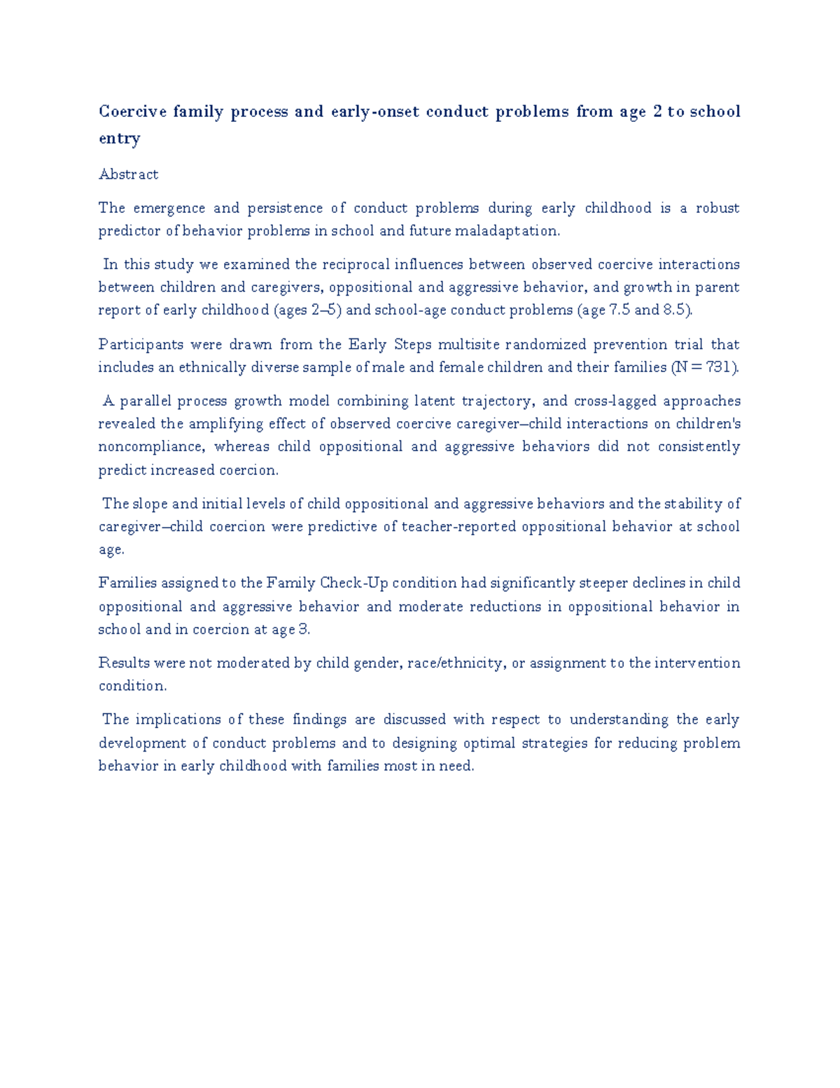 Coercive family process and early-onset conduct problems from age 2 to ...