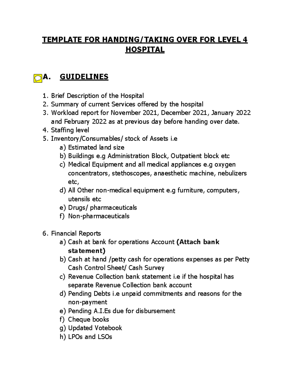 Handing OVER Guideline - TEMPLATE FOR HANDING/TAKING OVER FOR LEVEL 4 ...