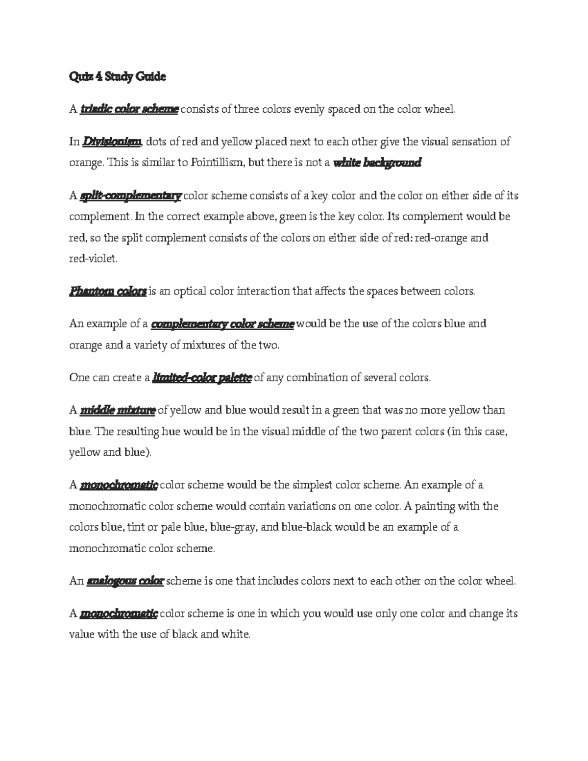 Quiz 4 Study Guide - Quiz 4 Study Guide A triadic color scheme consists ...