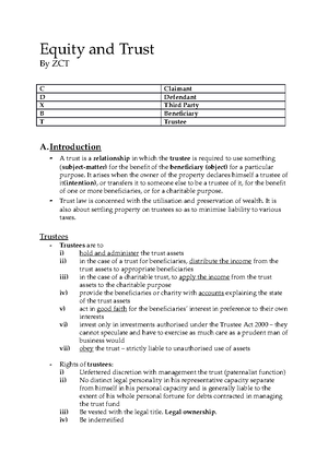 Trusts 3 - Handout (2022) - Unit 3, 2022-2023 Law 3241 Law of Trusts: Unit 3 Certainty of ...