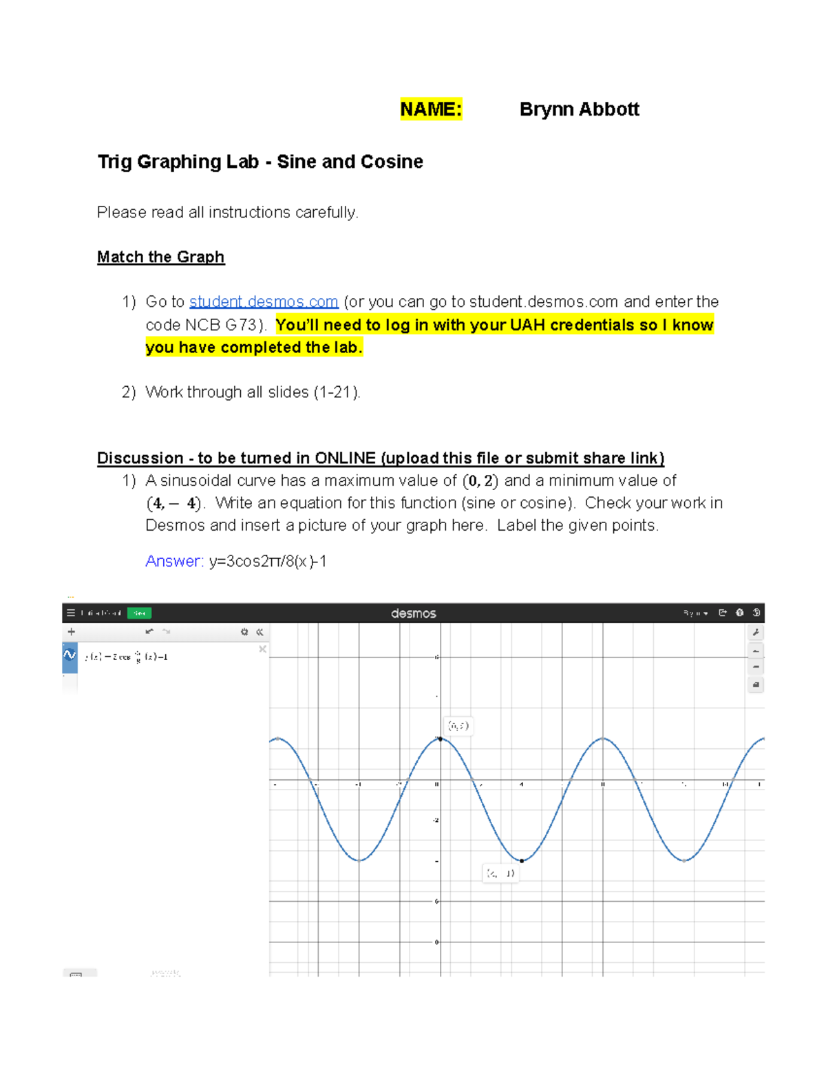 Trig Graphing Lab Online - NAME: Brynn Abbott Trig Graphing Lab - Sine ...