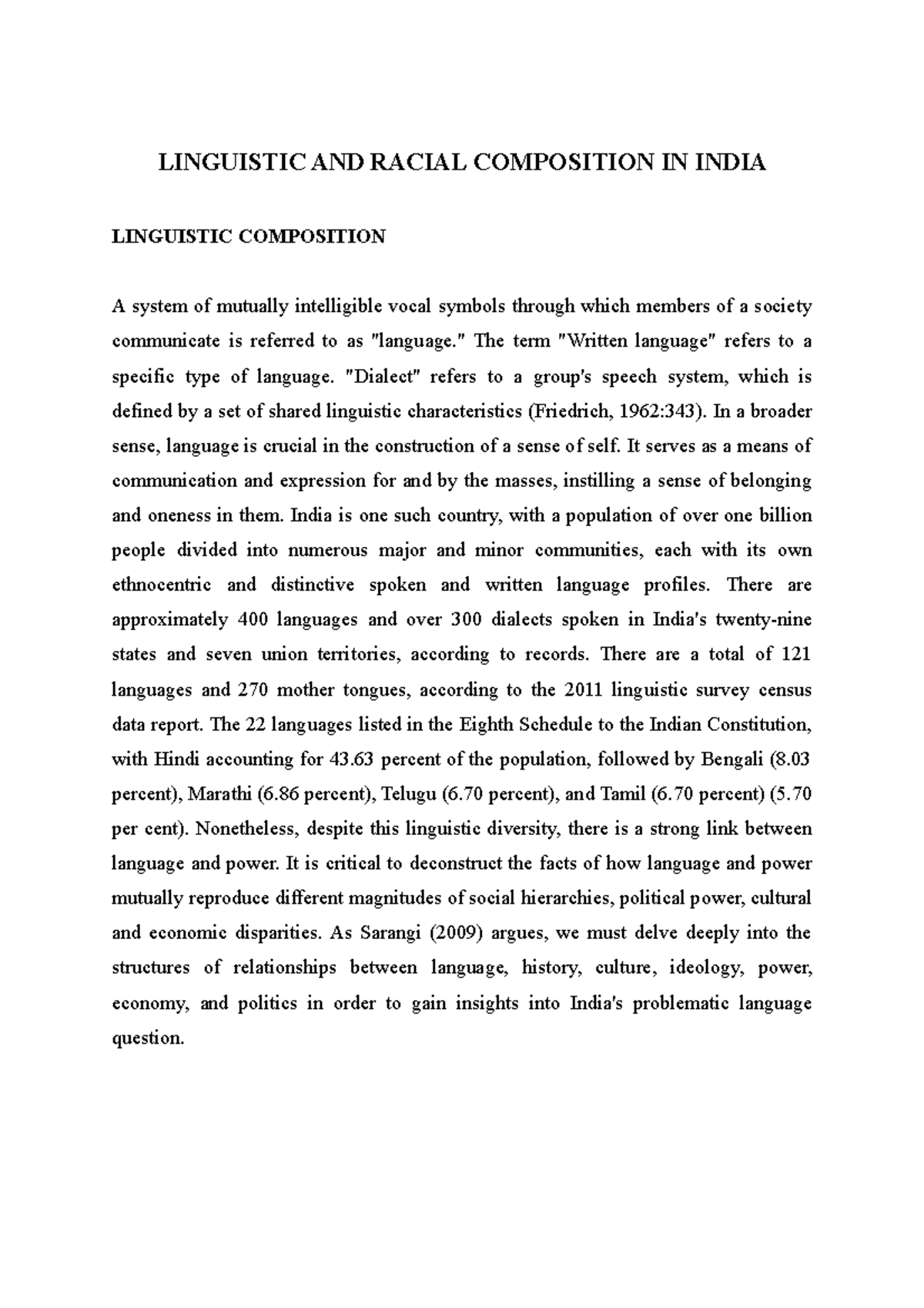 Linguistic AND Racial Composition IN India - LINGUISTIC AND RACIAL ...