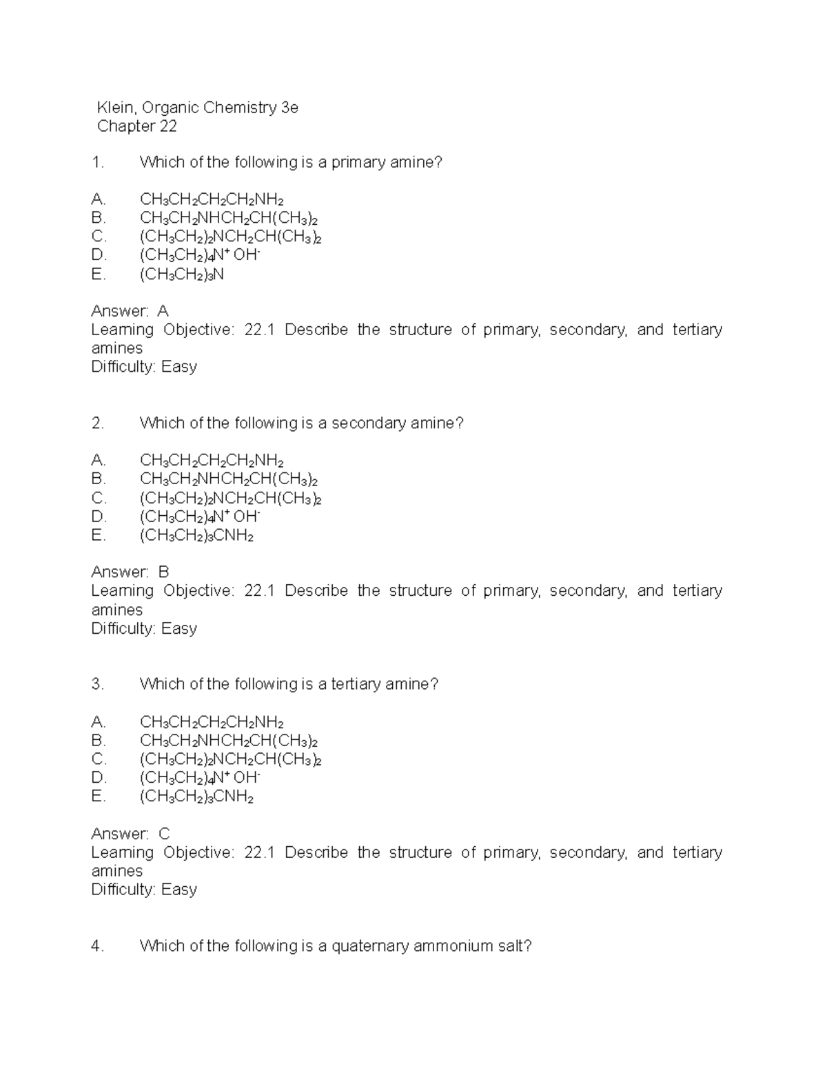 Chapter 22 organic chemistry test bank questions for Klein Orgo 3rd ...