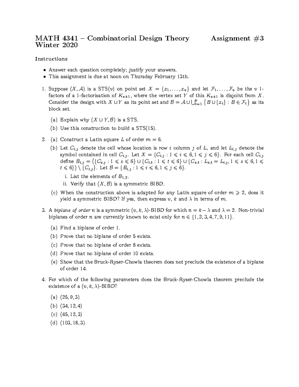 4341-3 - Assignments - MATH 4341 – Combinatorial Design Theory ...