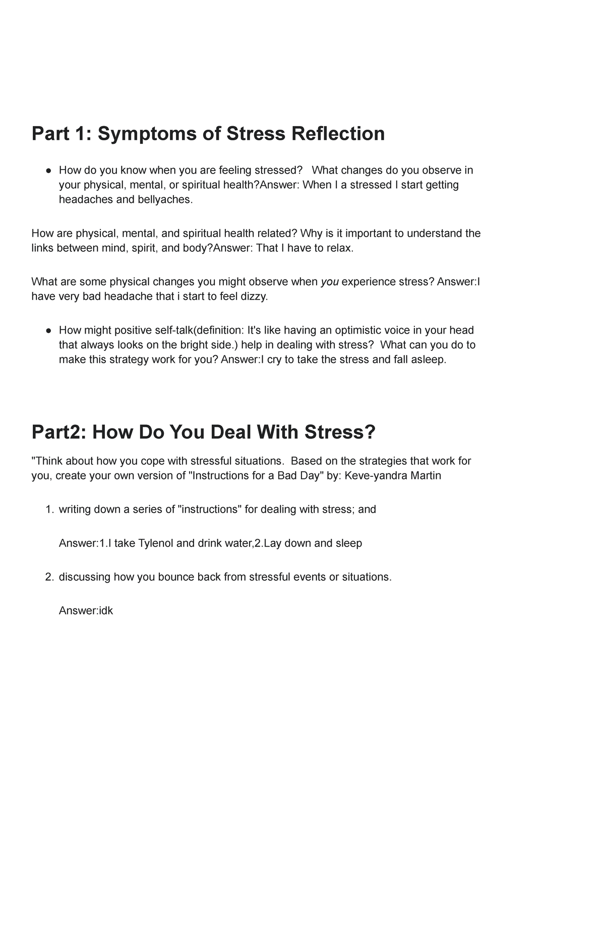 How do i deal with stress - Part 1: Symptoms of Stress Reflection How ...