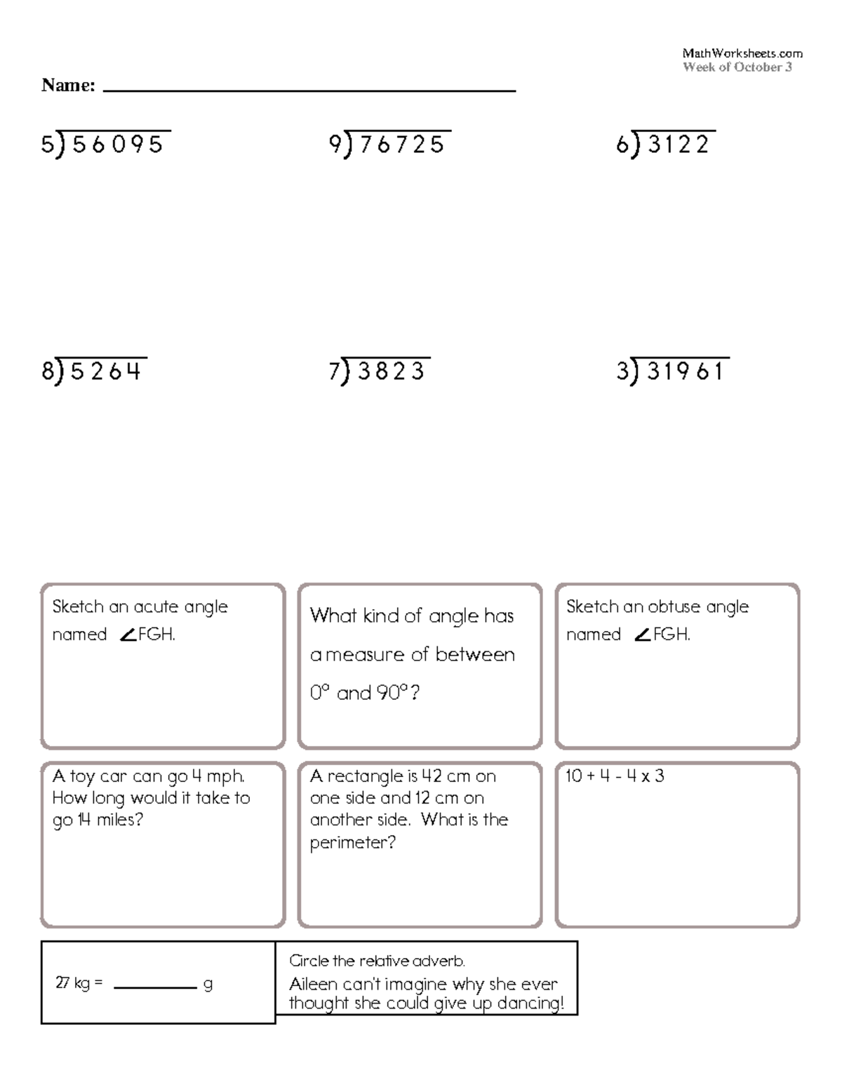 Math Worksheets Grade 5 10 3 - Name: Week of October 3 - Studocu