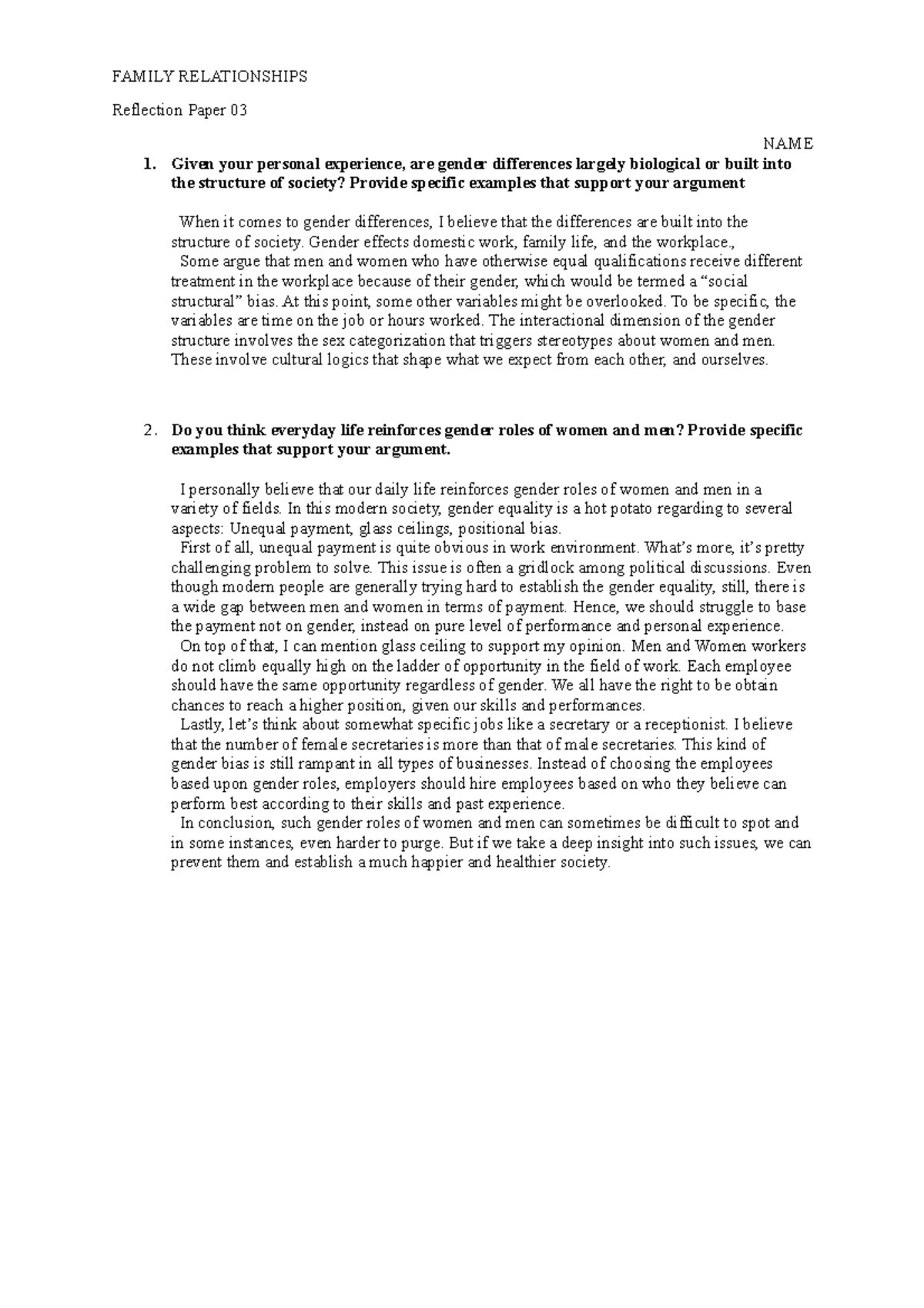 Reflection 3 - 최희정 교수님의 국제어 강의 교수님께서 매주 과제로 내주시는 - FAMILY RELATIONSHIPS ...