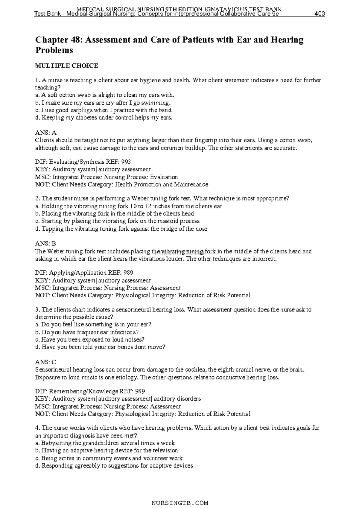 Chapter 48 Assessment and Care of Patients with Ear and Hearing ...