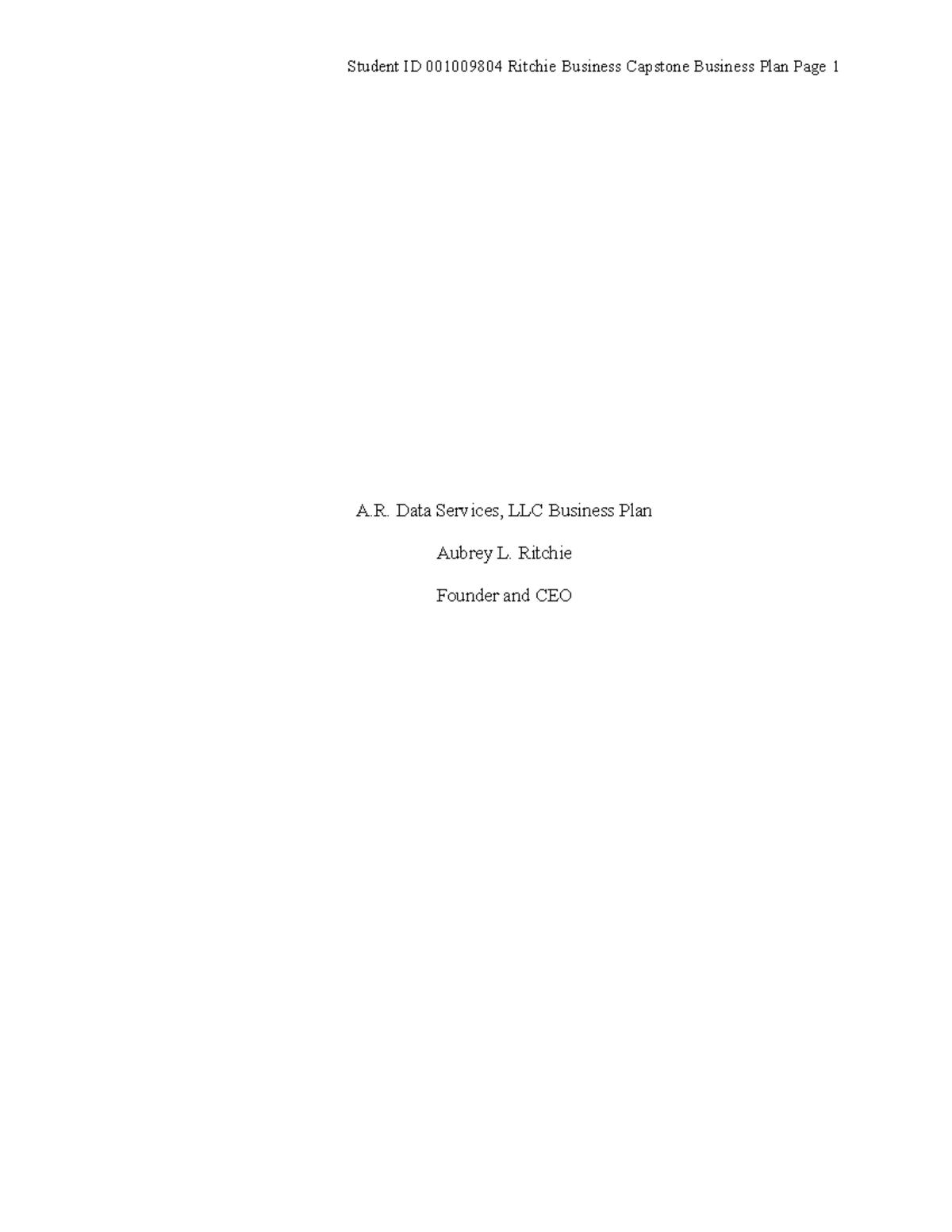 Business Plan Template - A. Data Services, LLC Business Plan Aubrey L ...