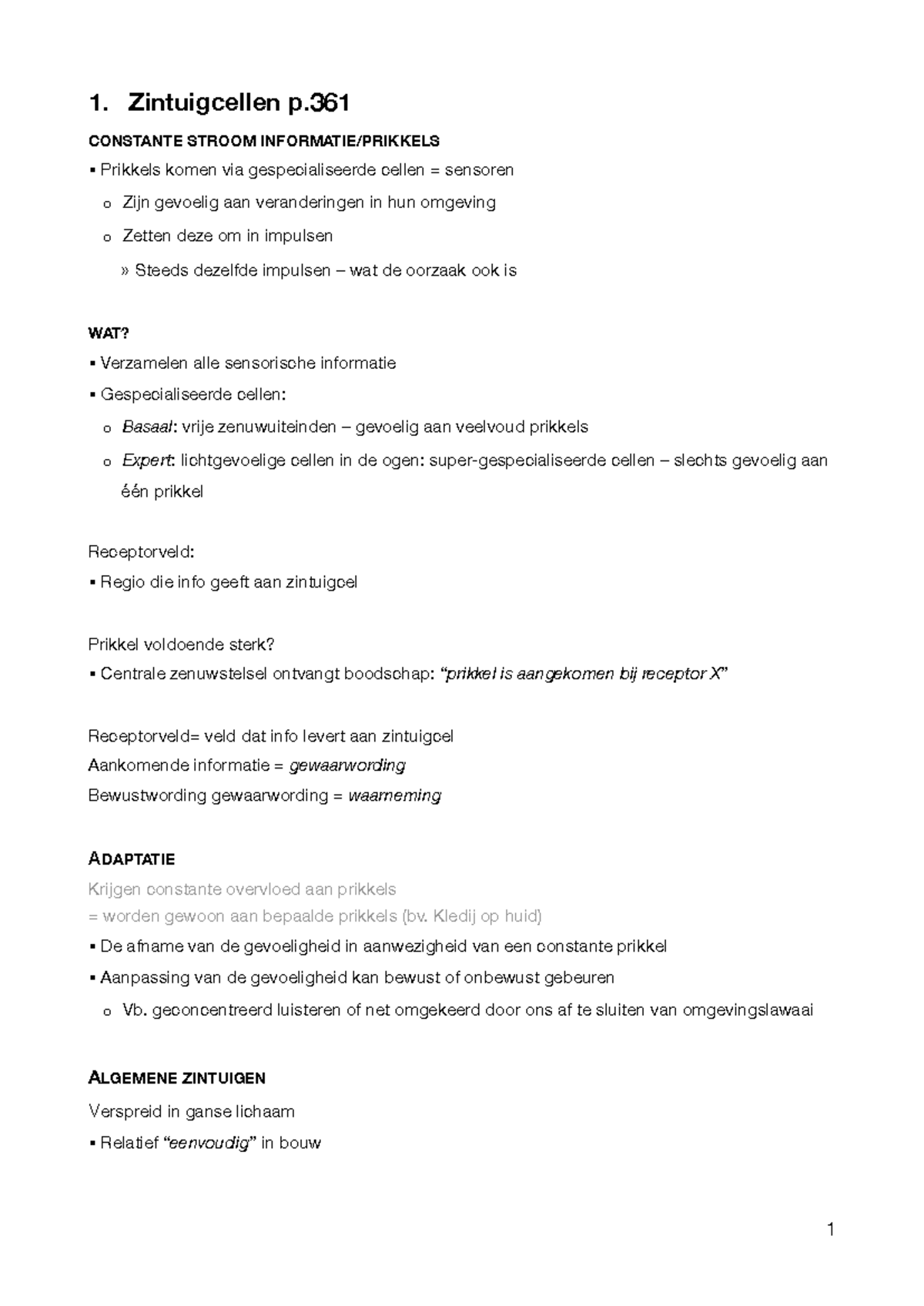 3. Sensorisch systeem - Samenvatting Anatomie en fysiologie - 1 ...