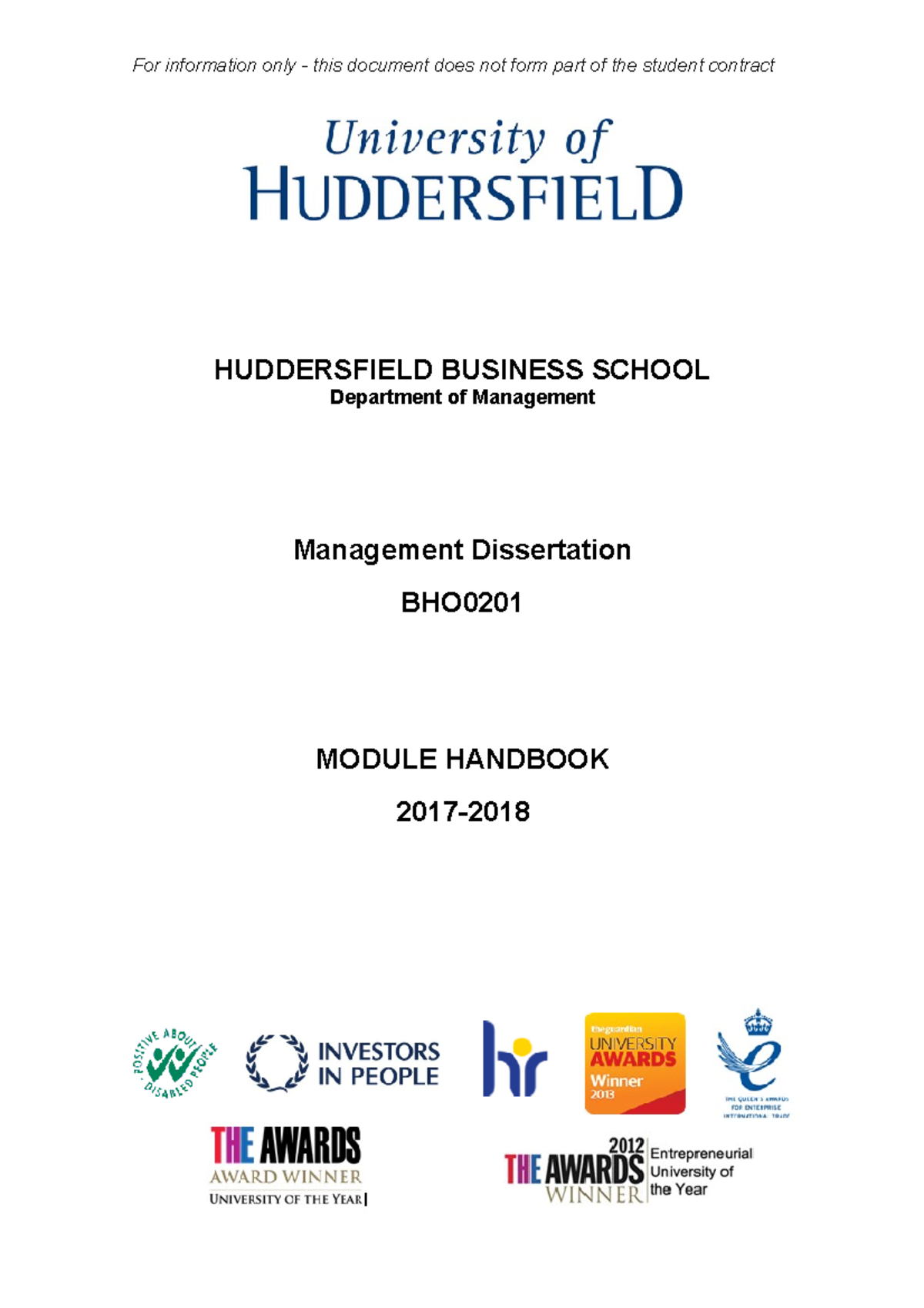 BHO0201-Module Handbook - For information only this document does not ...