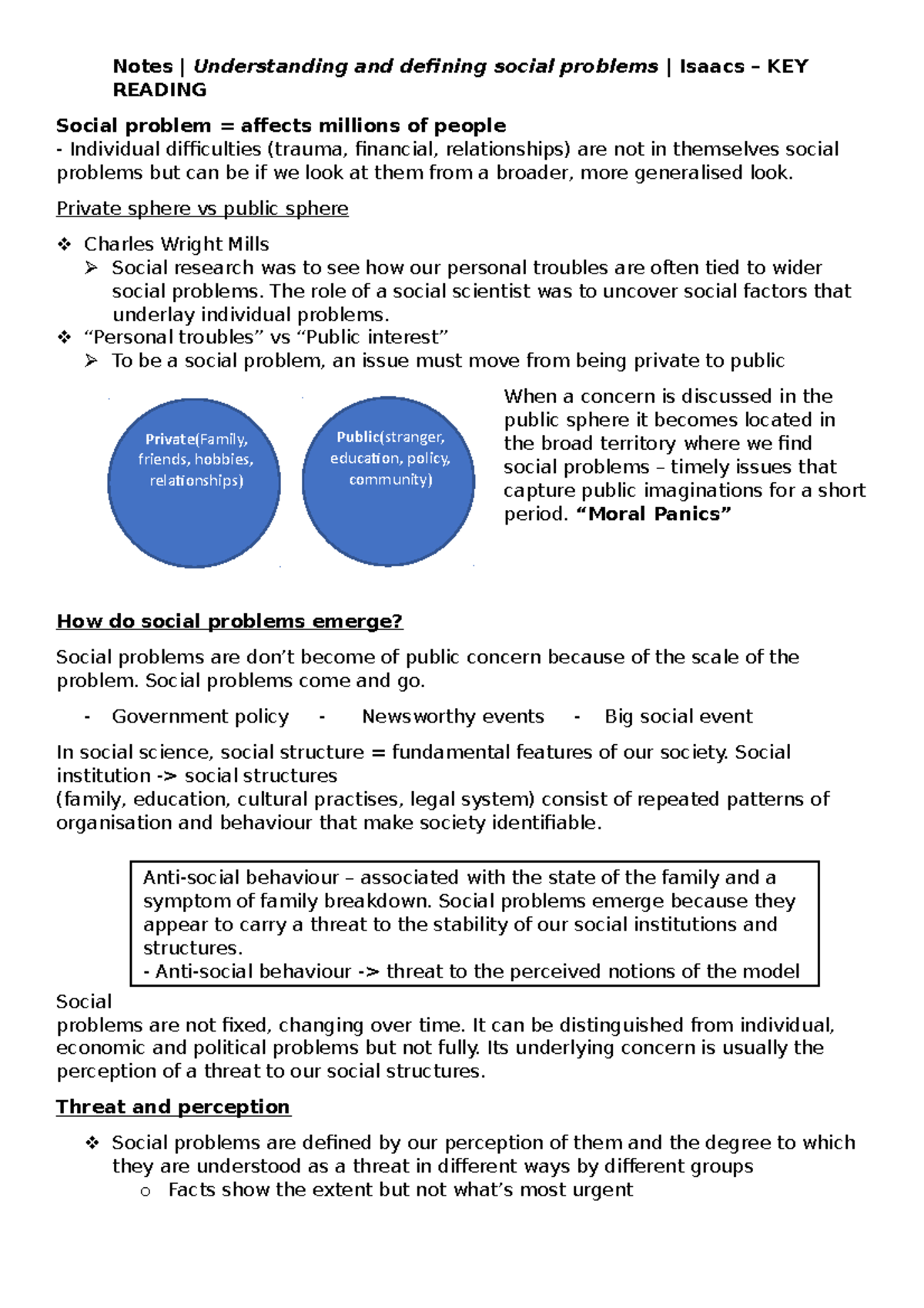 Notes Isaacs Understanding and defining social problems - Notes ...