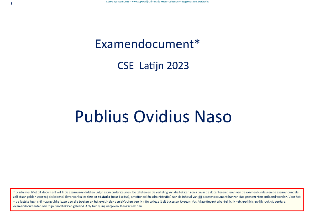 Ovidius 2023 Cph803 - Examendocument* CSE Latijn 2023 Publius Ovidius ...