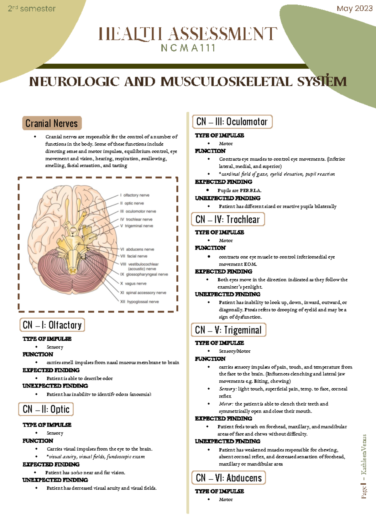 2.12- Neuro-AND- Musculoskeletal- System - – KathleenVenus NEUROLOGIC ...