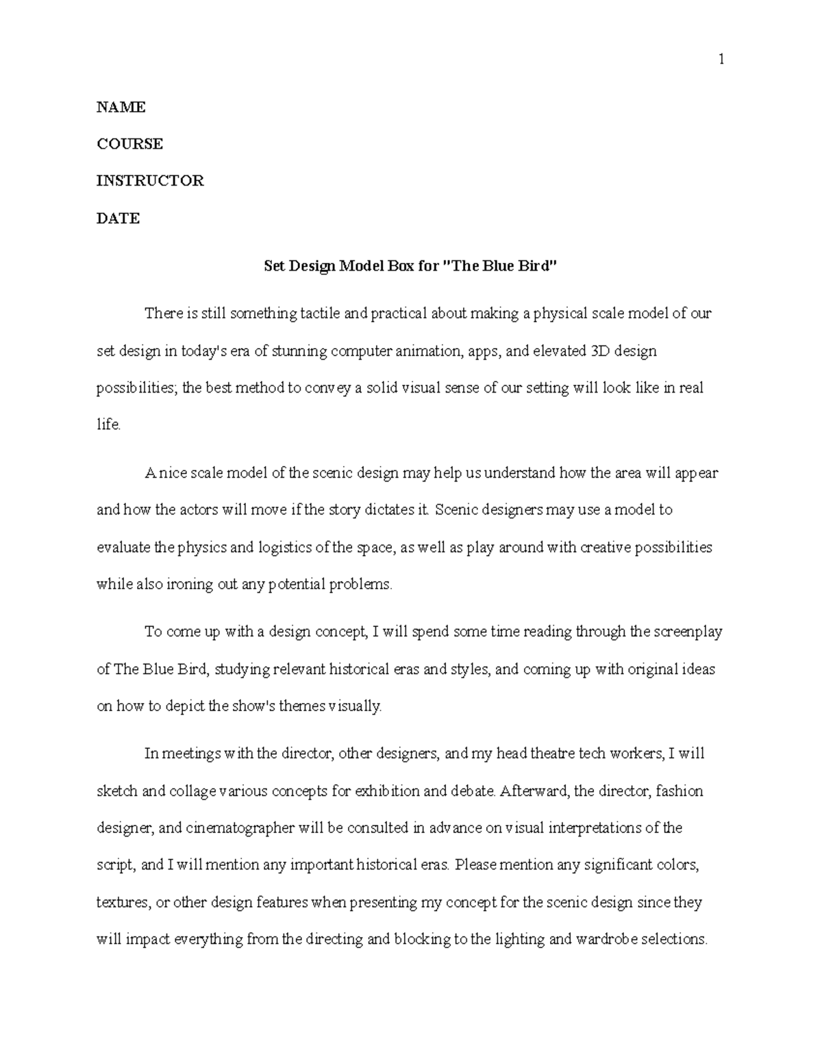 Assignment 5 solved - ABC - NAME COURSE INSTRUCTOR DATE Set Design ...