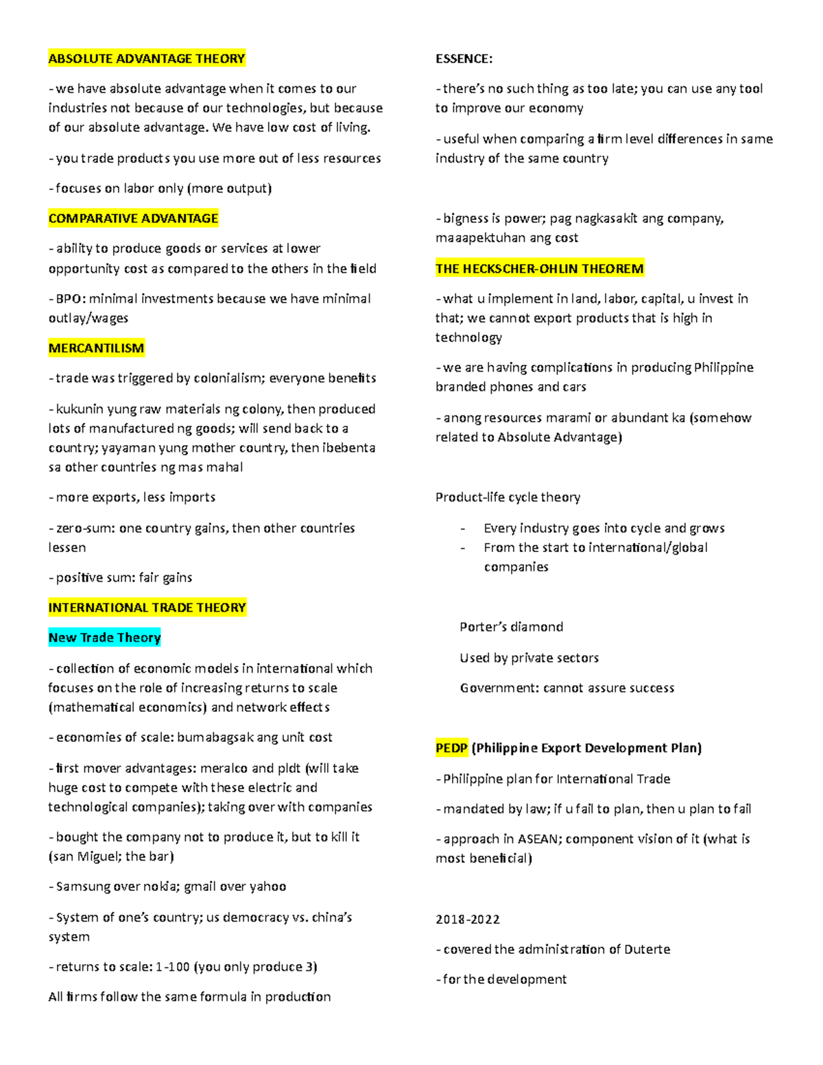 Theories of International Trade (Absolute Advantage, Comparative ...