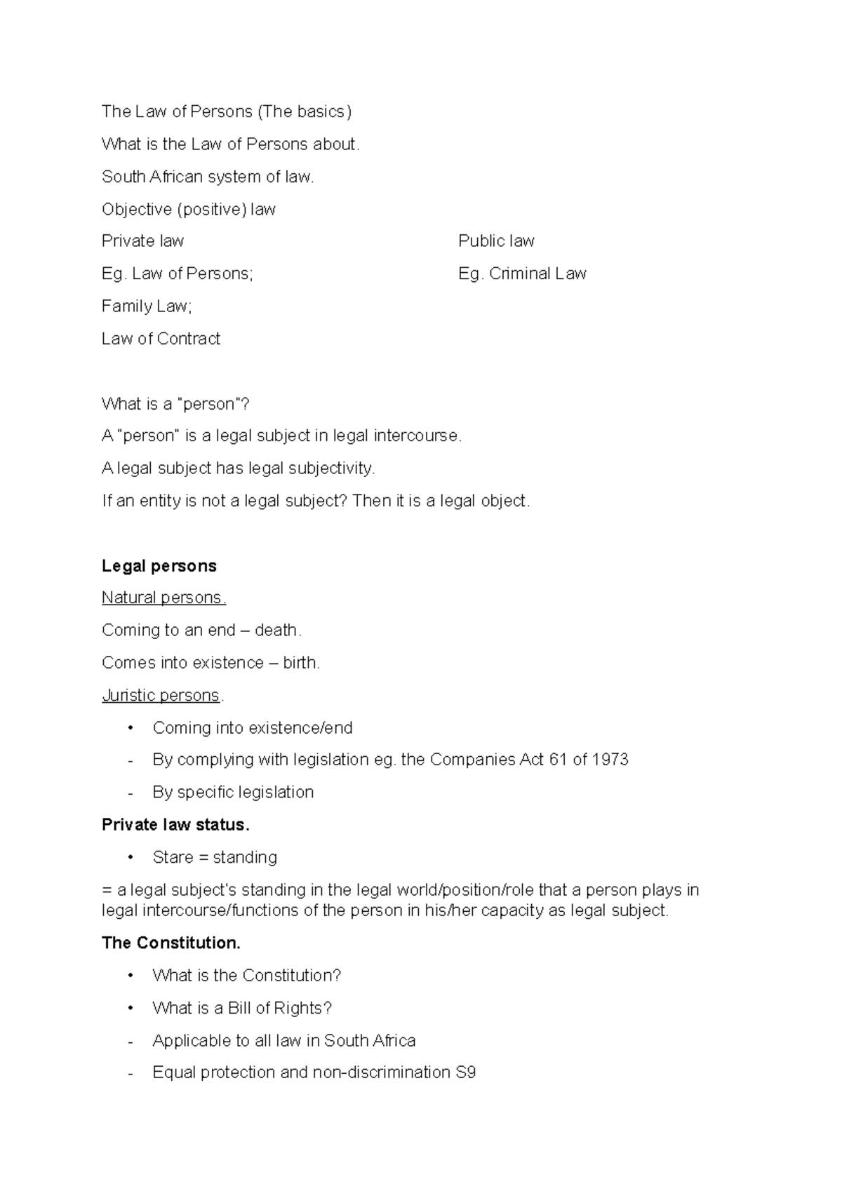Intro To Law Of Persons The Law Of Persons The Basics What Is The