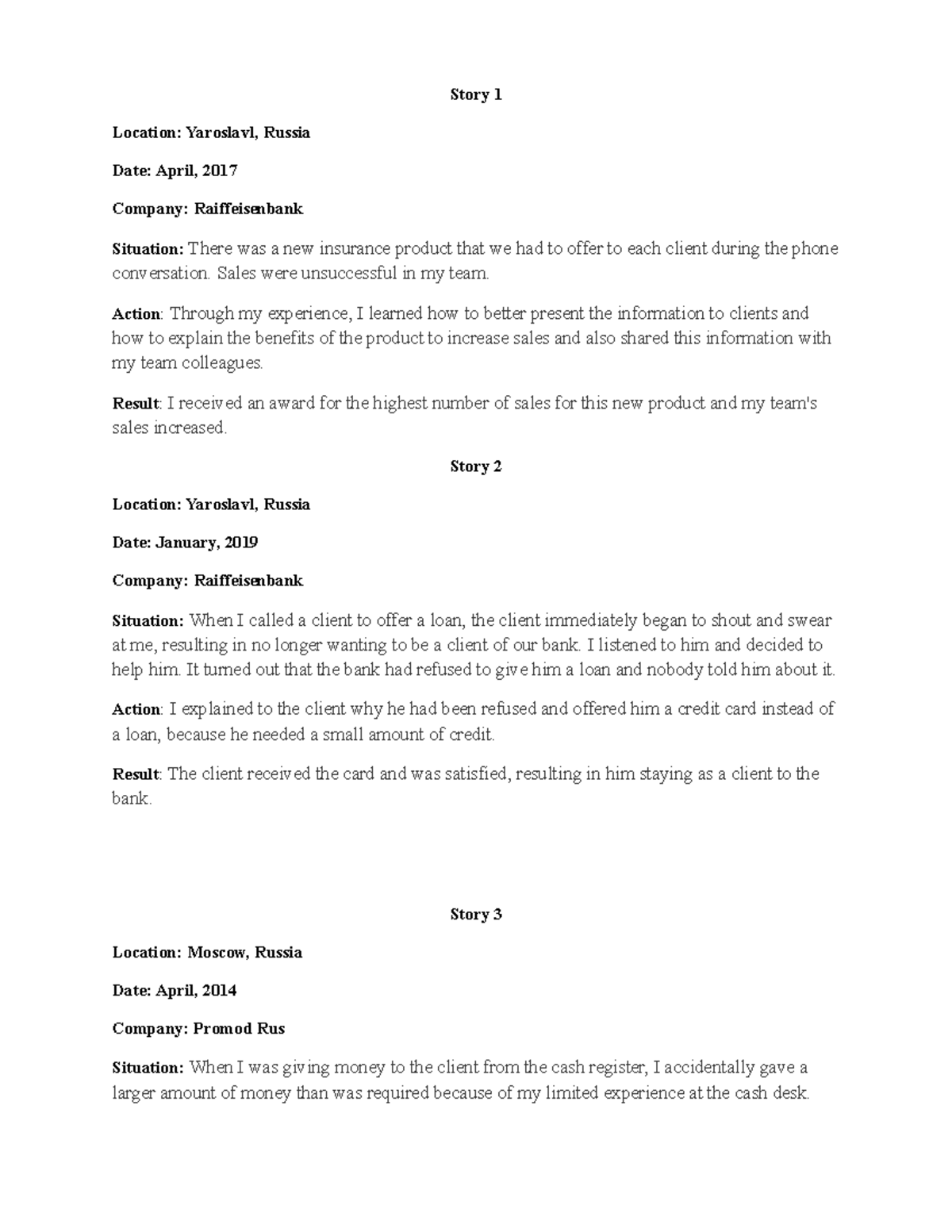 SAR format worksheet - Story 1 Location: Yaroslavl, Russia Date: April ...