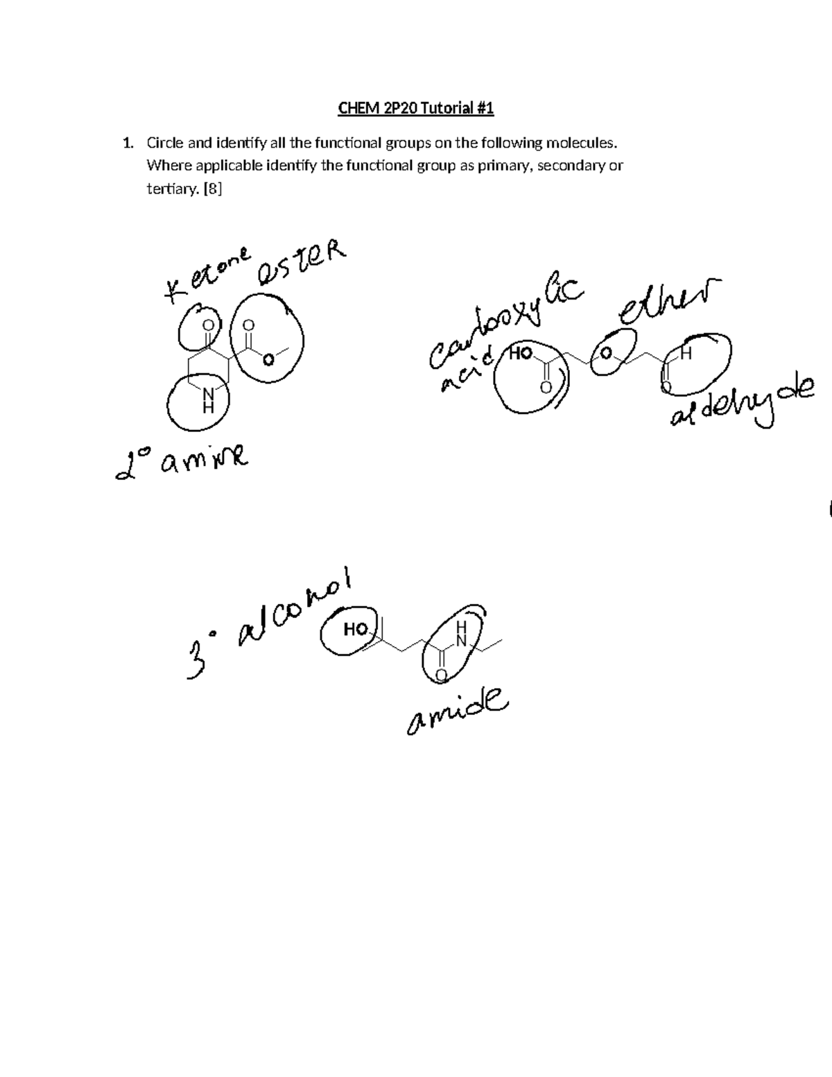 CHEM 2P20 Tutorial 1 2024 - CHEM 2P20 - CHEM 2P20 Tutorial # Circle and ...