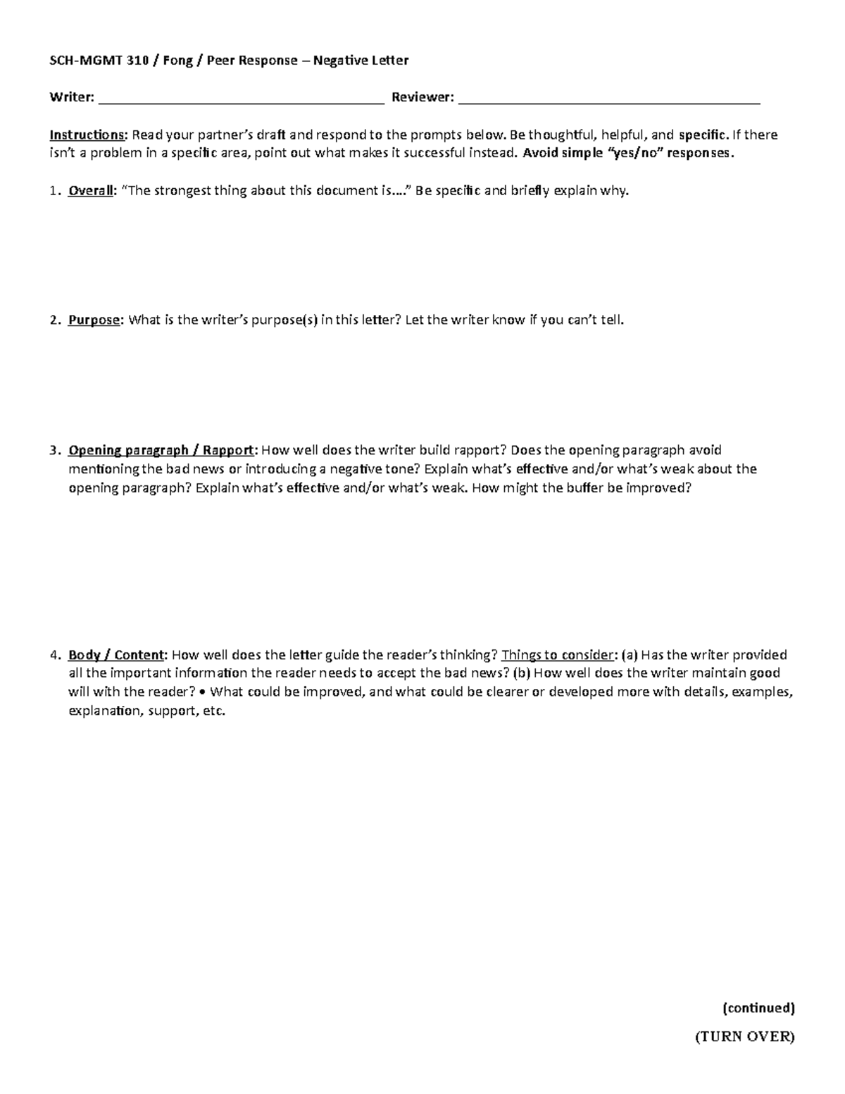 Peer Response - Negative Letter (rev 3-2021) - SCH-MGMT 310 / Fong ...