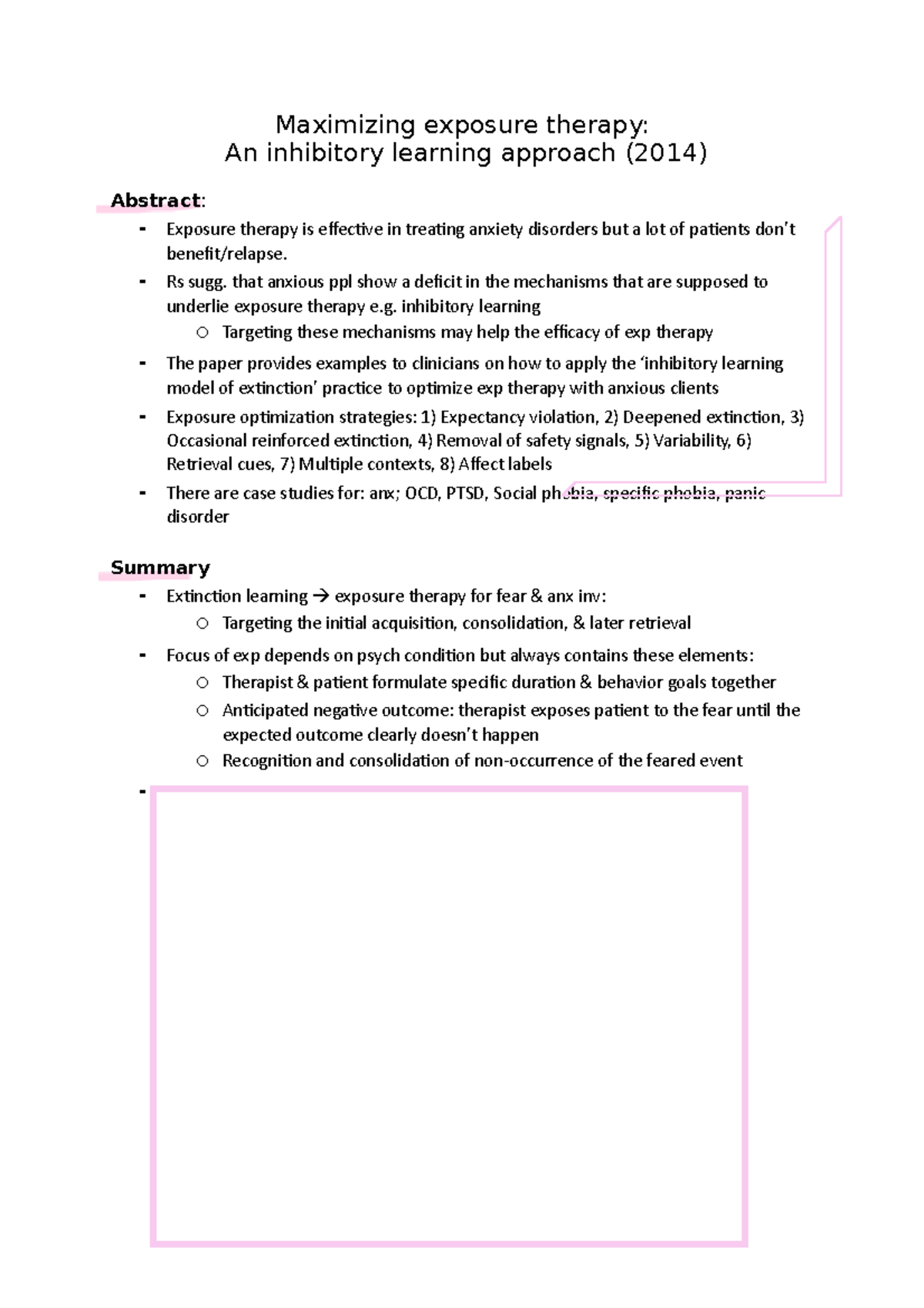 Maximizing exposure therapy- An inhibitory learning approach (2014 ...