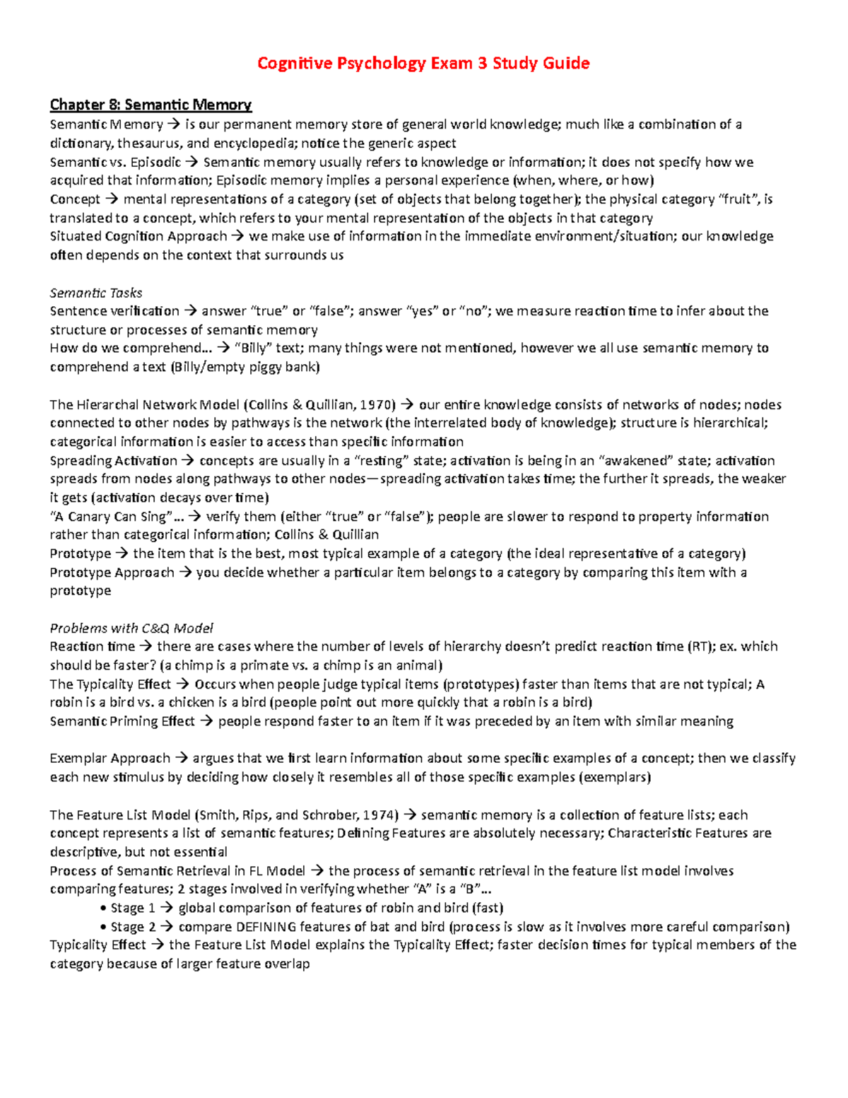 Cognitive Psychology Exam 3 Study Guide - Episodic Semantic memory ...
