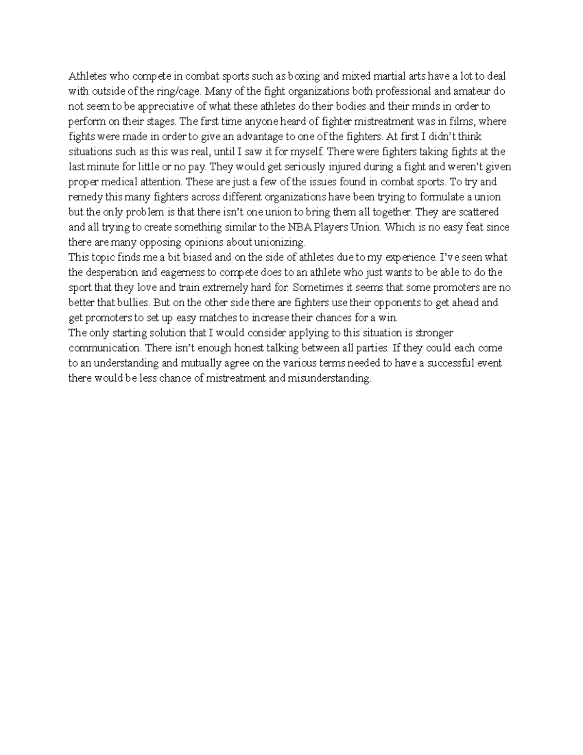 Sports Ethics-Final Proj - Athletes who compete in combat sports such ...