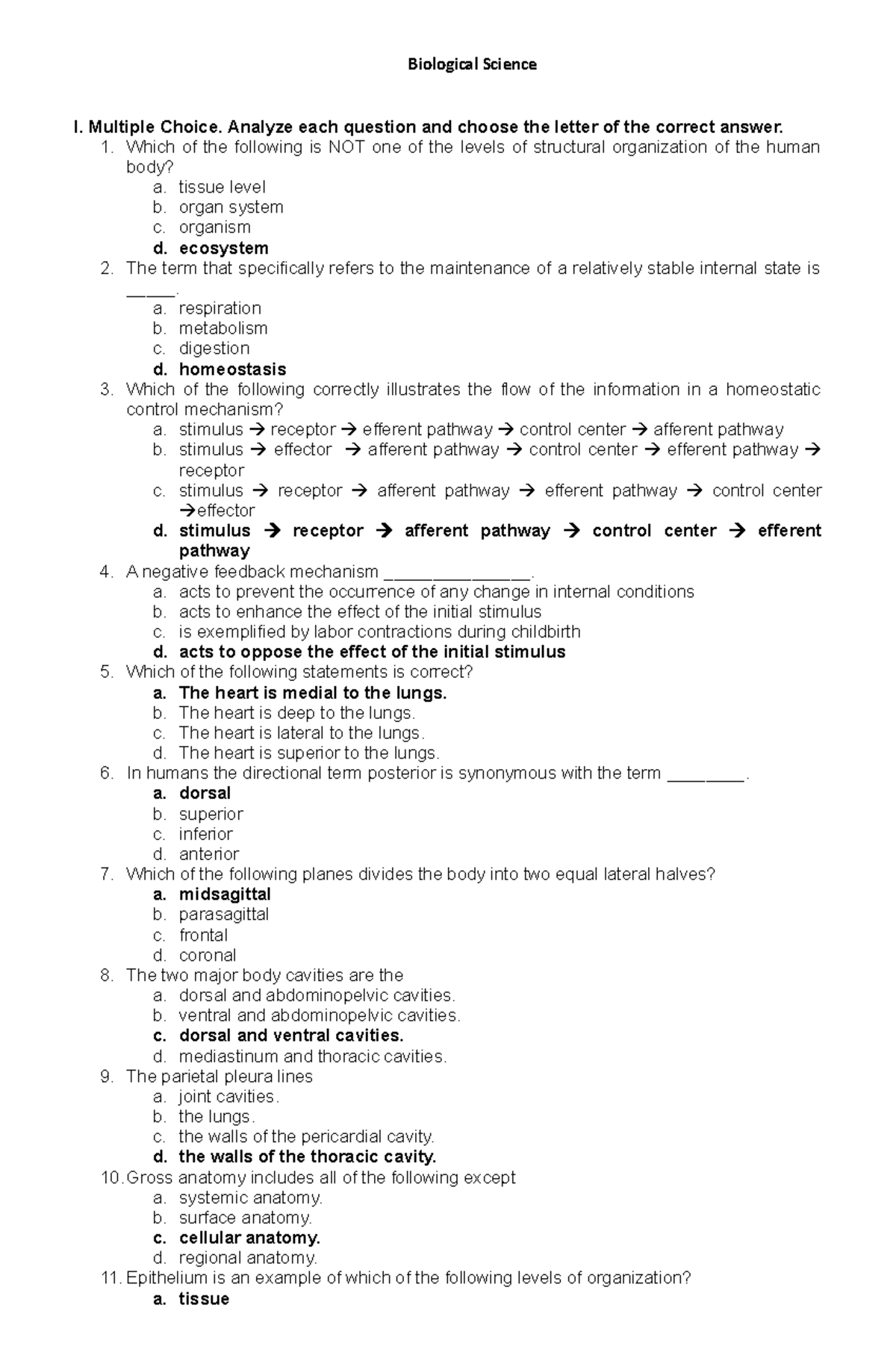 Long in Quiz Biological Science with Answer - Biological Science I ...