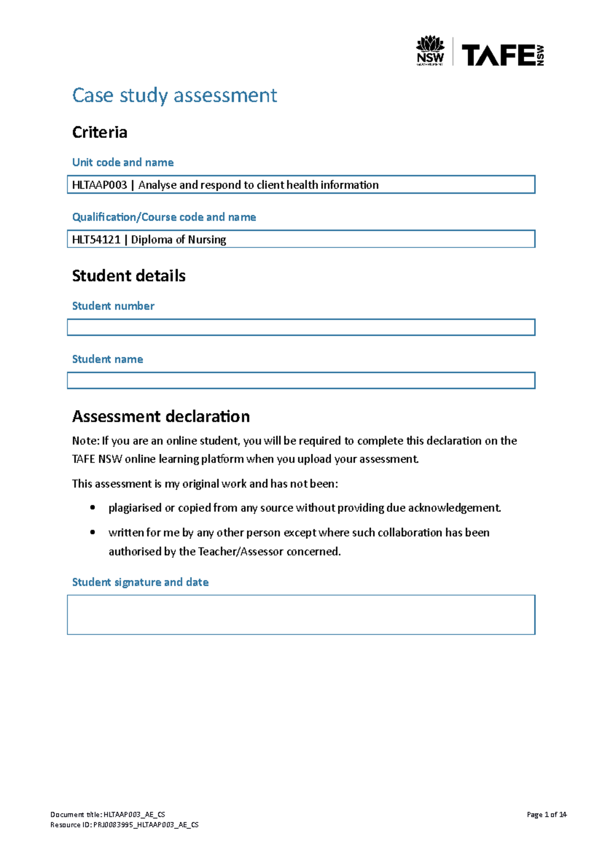Hltaap 003 AE CS - Case study assessment Criteria Unit code and name HLTAAP003 | Analyse and ...