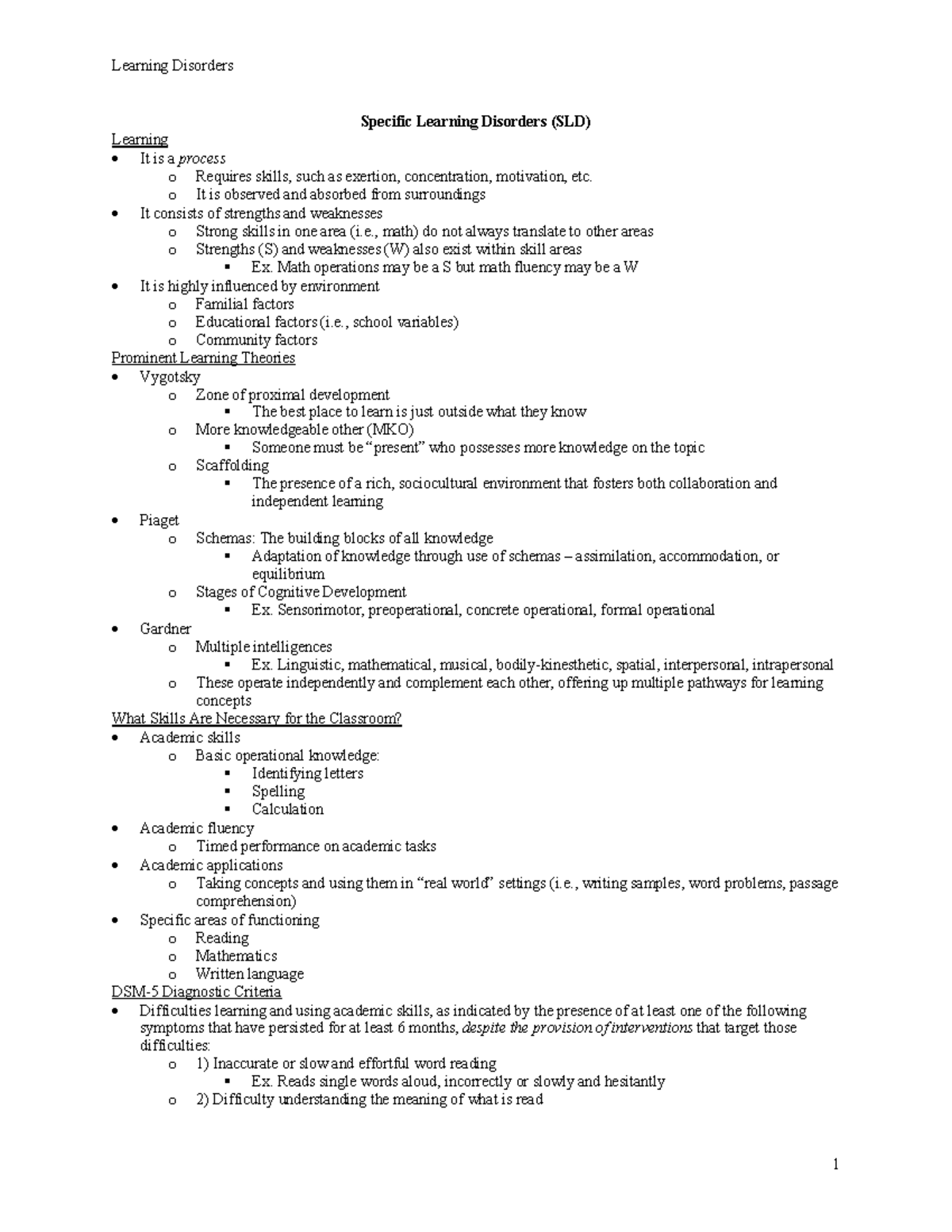 Unit 3 Notes PDF - Learning Disorders Specific Learning Disorders (SLD ...