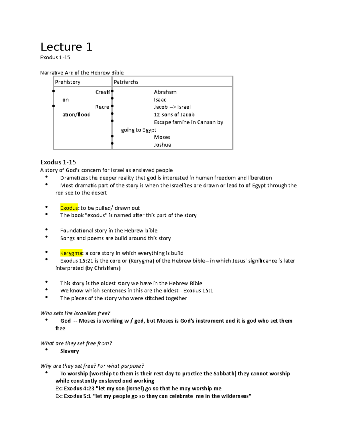 Lecture 2 - Julia Feder - Lecture 1 Exodus 1- Narrative Arc of the ...