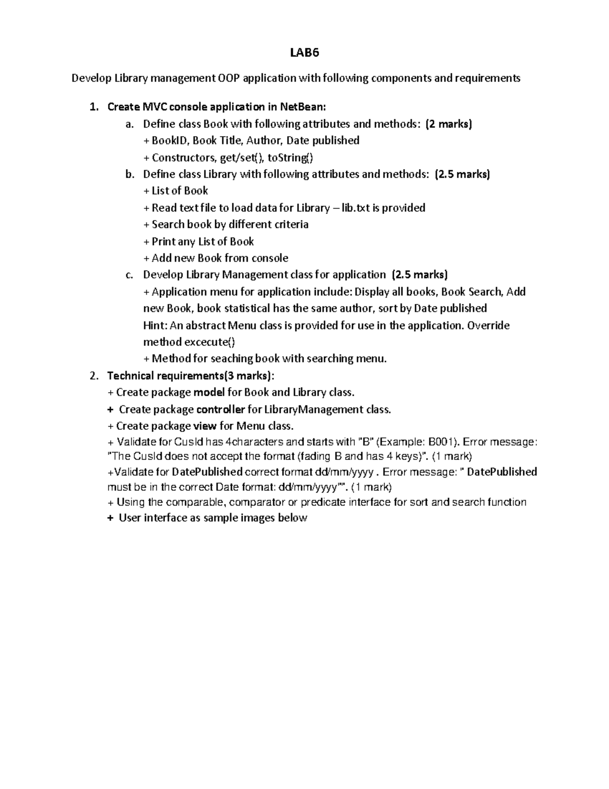 Lab6 Lab 6 Lab Develop Library Management Oop Application With Following Components And