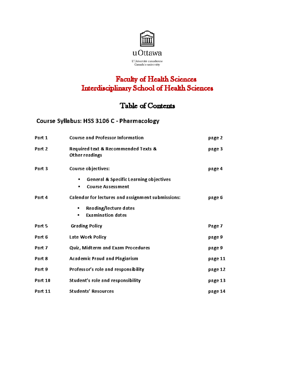 HSS syllabus 3106C Pharmacology-2023 - Faculty of Health Sciences ...
