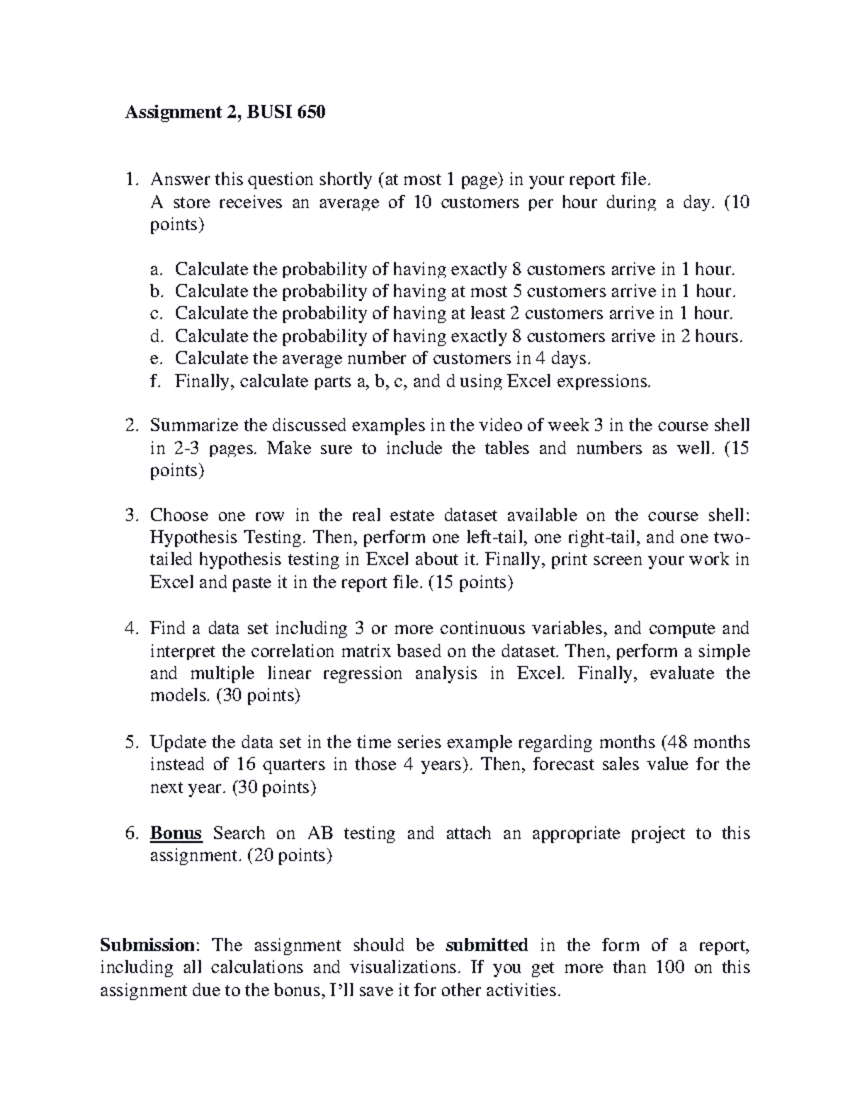 Assignment 2, BUSI 650 - Please give me the answer - Assignment 2, BUSI ...