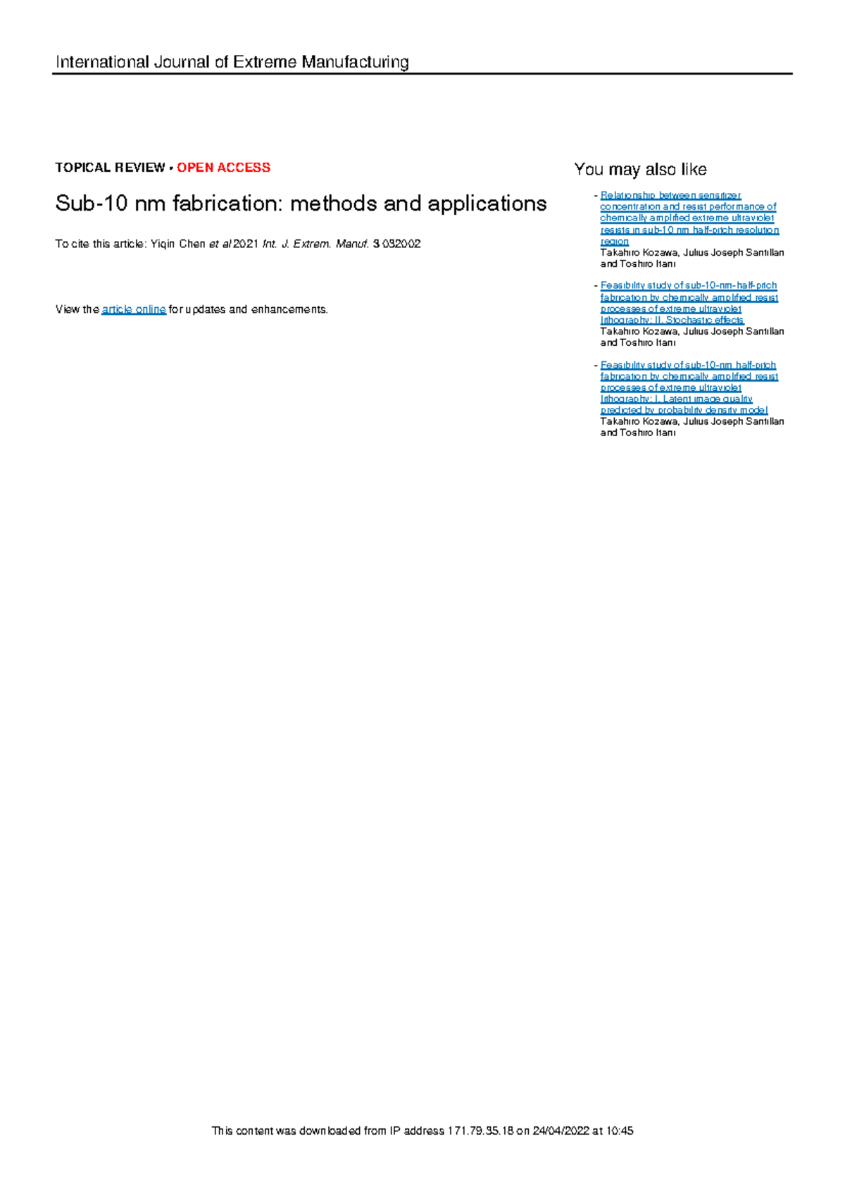 Sub-10 nm fabrication methods and applications - International Journal ...