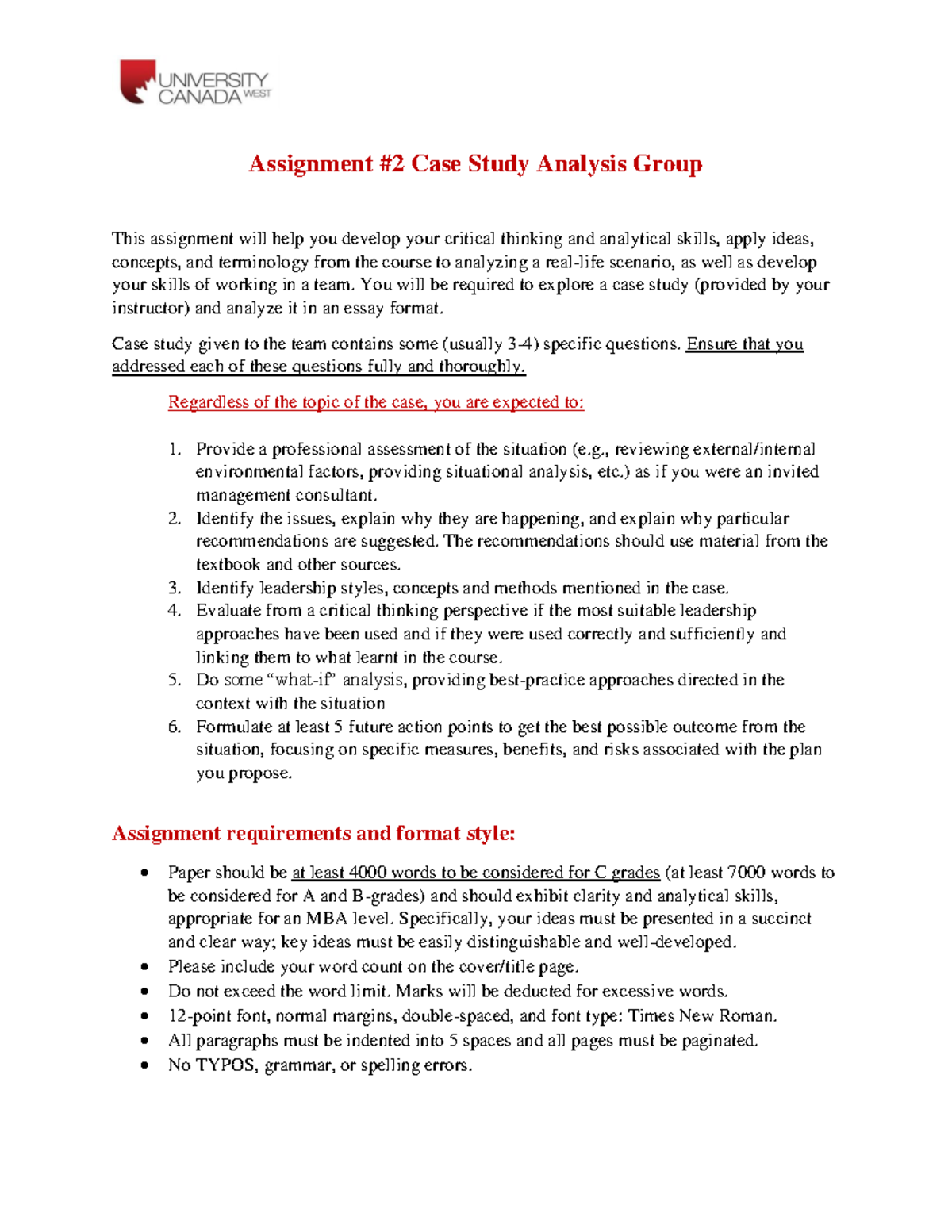Assignment#2 Case Study Analysis Group Winter 2024 - Assignment # 2 Case Study Analysis Group ...