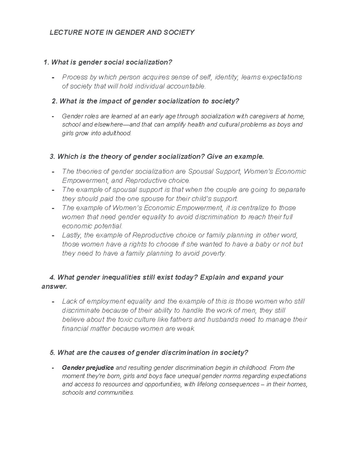 Gender AND Society - Lecture NOTE - LECTURE NOTE IN GENDER AND SOCIETY ...