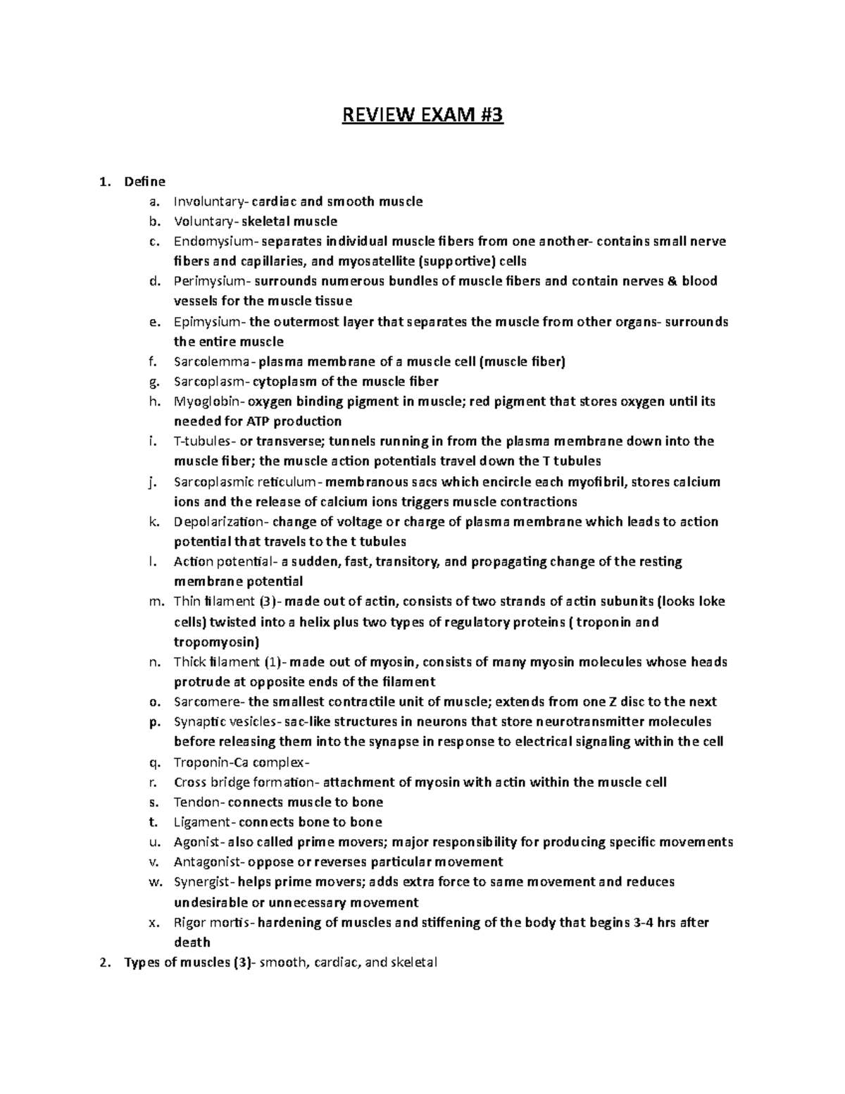 A&P Review EXAM #3 - REVIEW EXAM 1. Define a. cardiac and smooth muscle ...