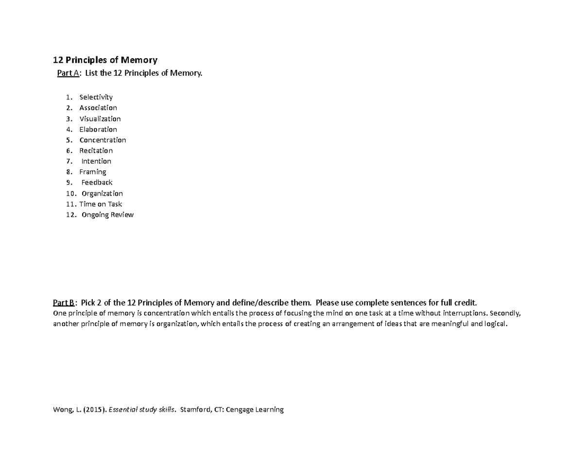 Chapter 6 Activity- 12 Principles of Memory - 12 Principles of Memory 1 ...