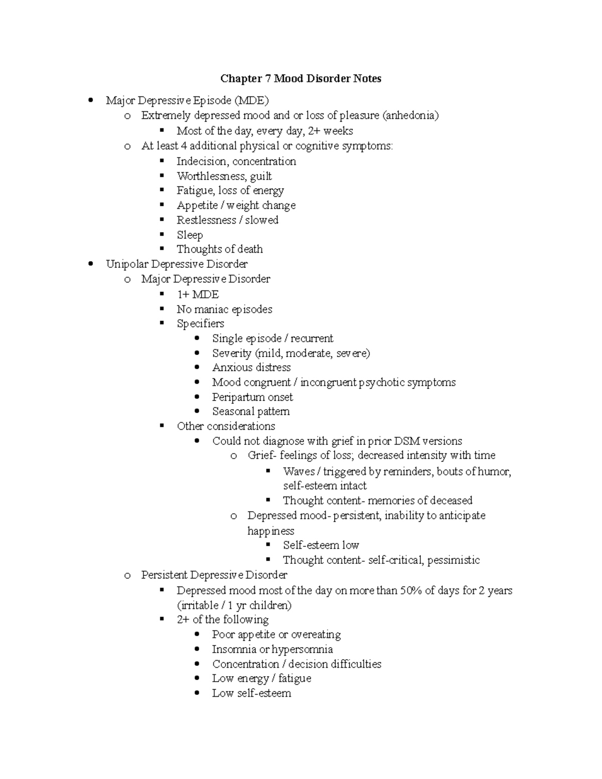 Psych Ch. 7 notes (Tutor) - Chapter 7 Mood Disorder Notes Major ...
