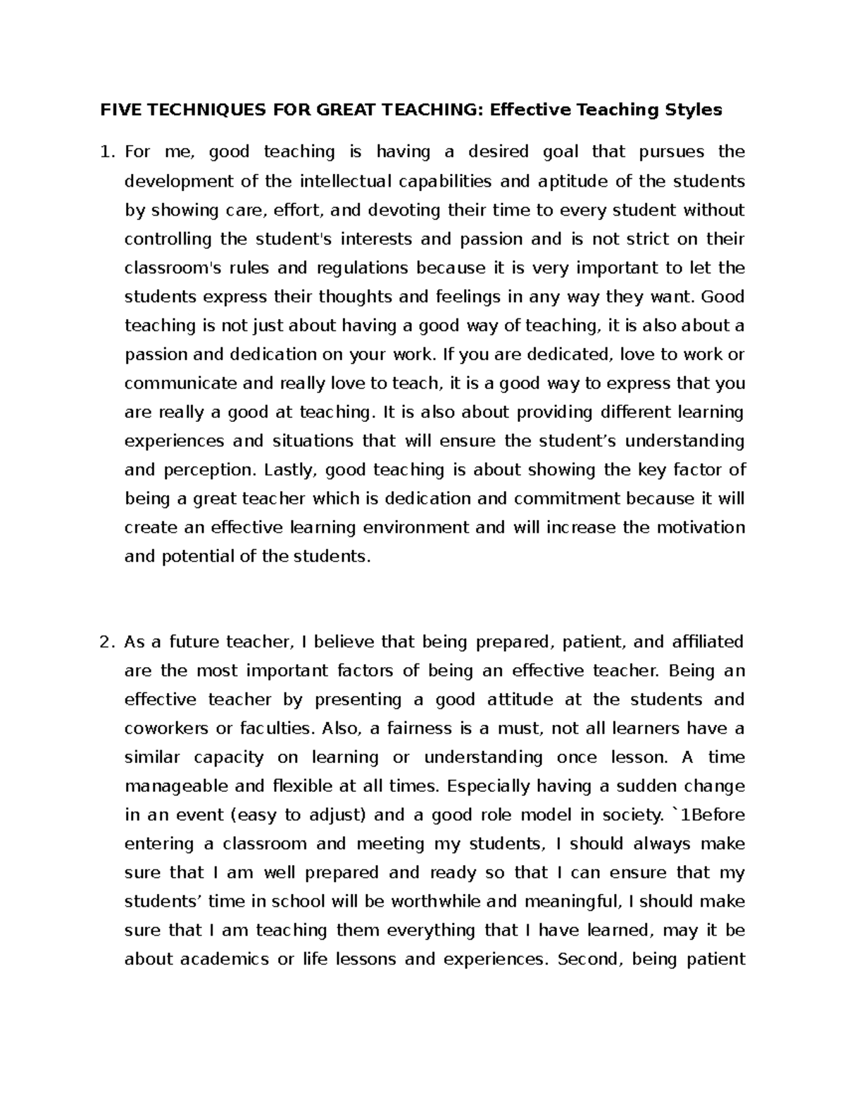 FIVE TECHNIQUES FOR GREAT TEACHING - Effective Teaching Styles - Good ...