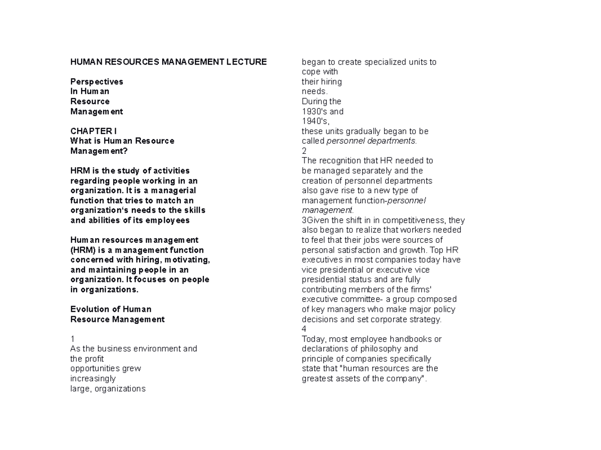 Human Resources Management Lecture - HUMAN RESOURCES MANAGEMENT LECTURE ...