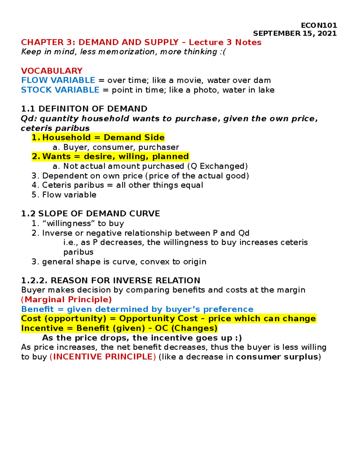 Lecture 3 - review notes - ECON SEPTEMBER 15, 2021 CHAPTER 3: DEMAND ...