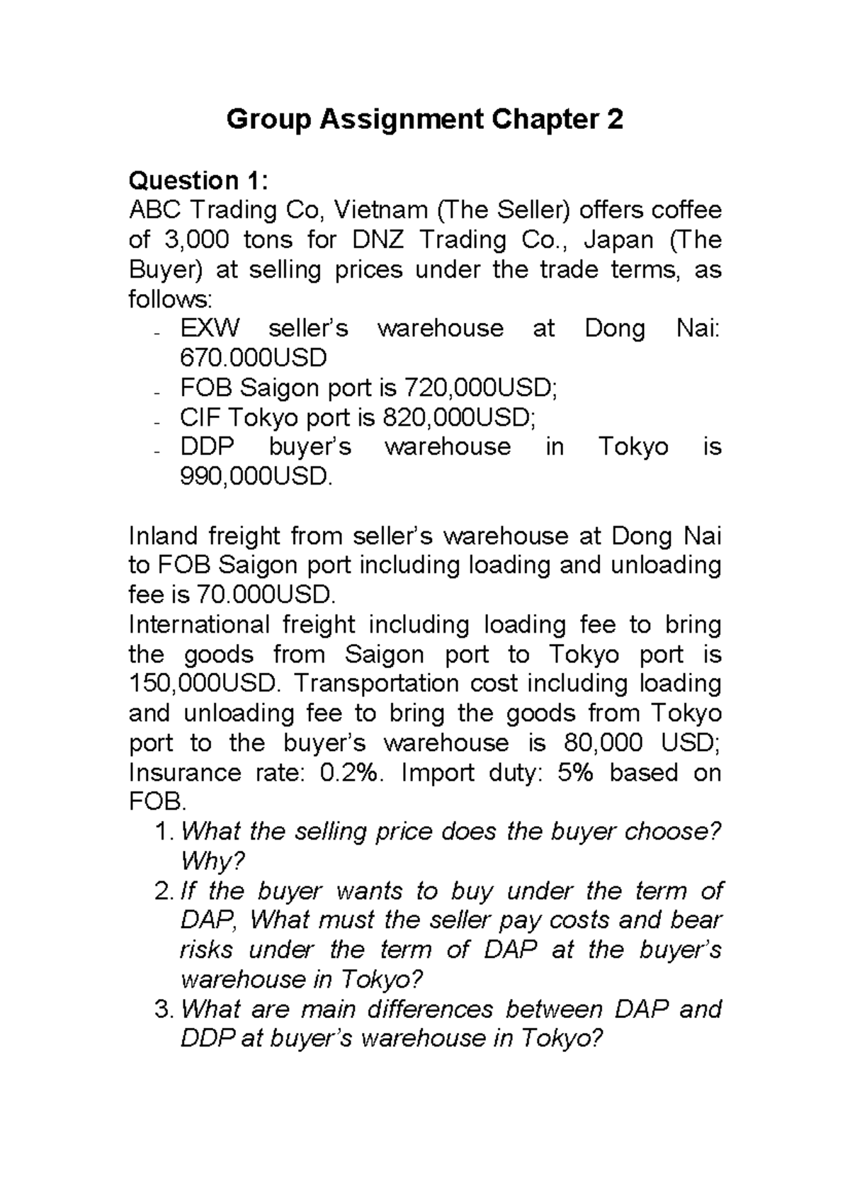 Group Assignment Chapter 2 (pricing) - Group Assignment Chapter 2 Question 1: ABC Trading Co ...