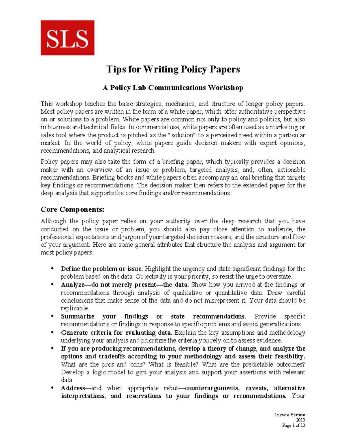 White-Papers-Guidelines - Tips for Writing Policy Papers A Policy Lab ...