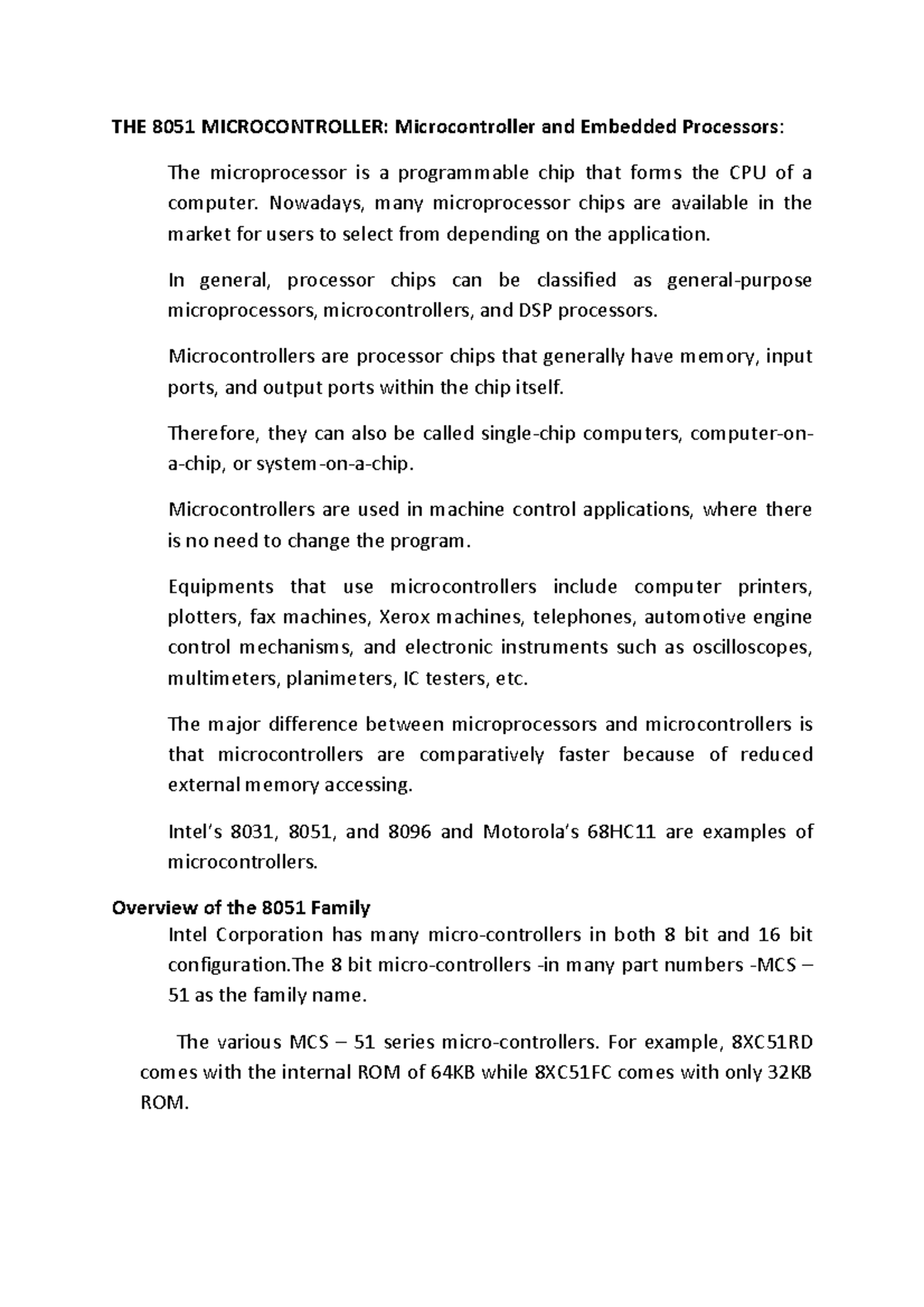 Microcontroller And Embedded Processors Nowadays Many Microprocessor Chips Are Available In